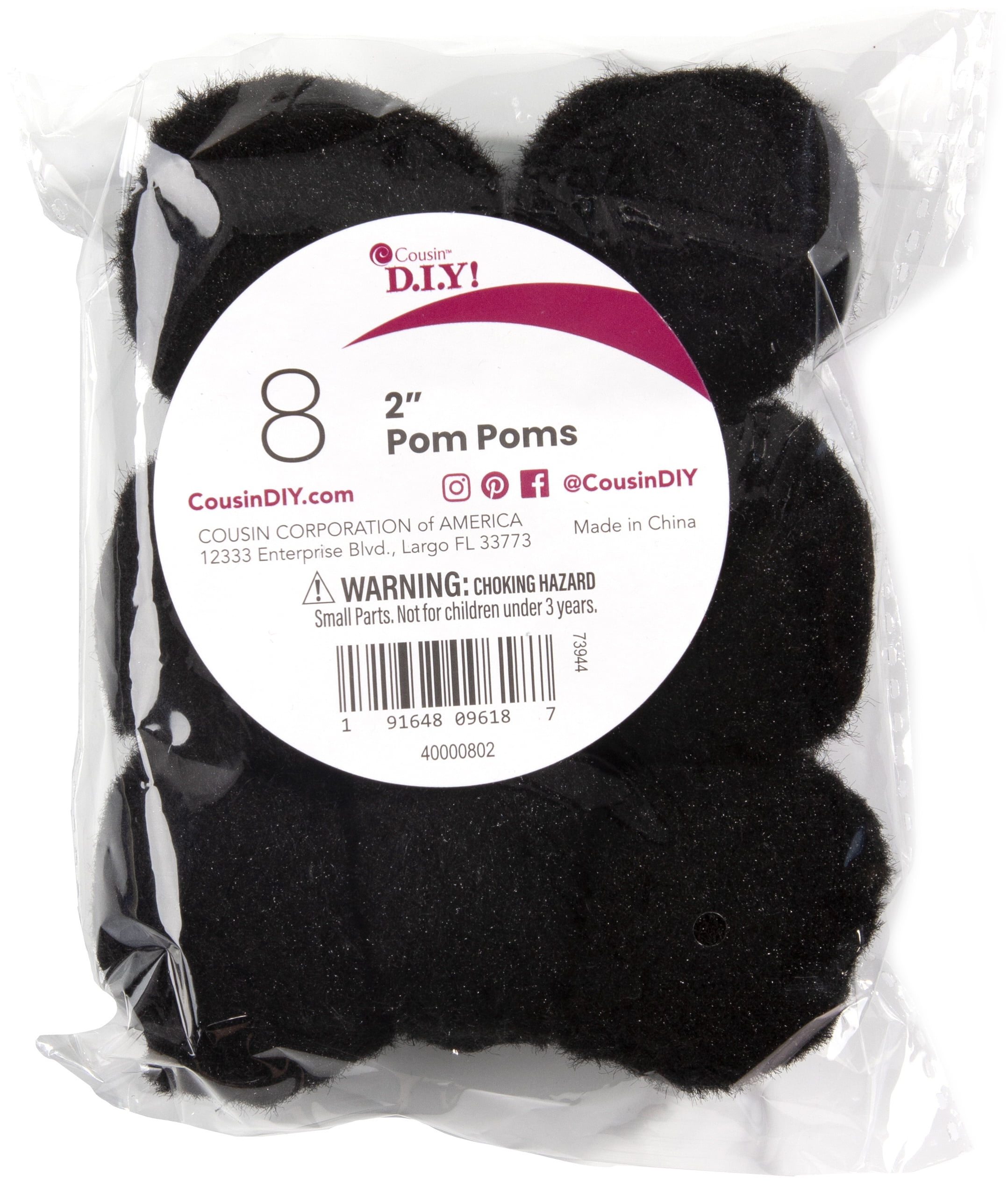 CousinDIY Pom-Poms 2" 8/Pkg-Black - Walmart.com