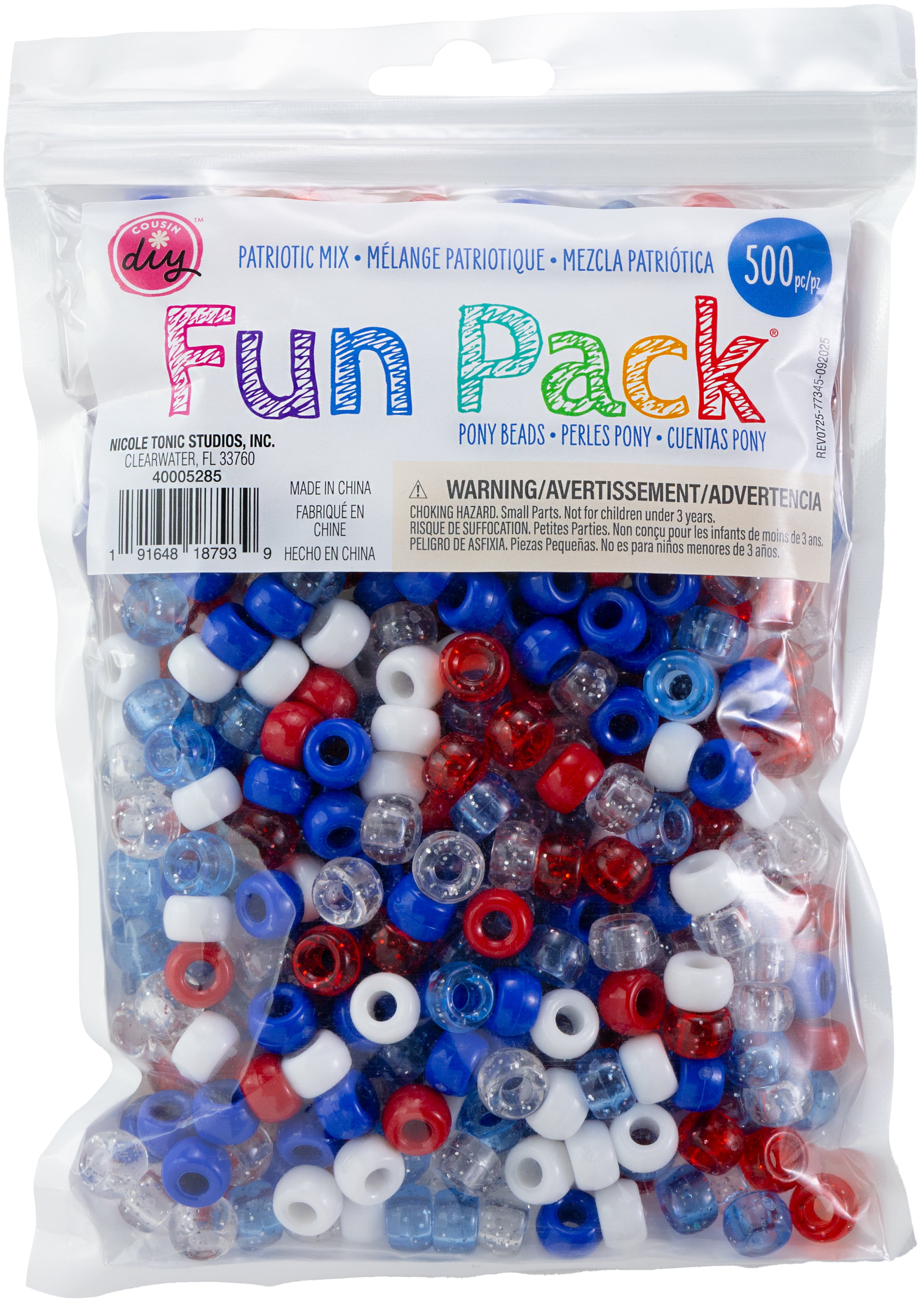 CousinDIY Pony Beads 6mmX9mm 500/Pkg-Patriotic Mix - Walmart.com