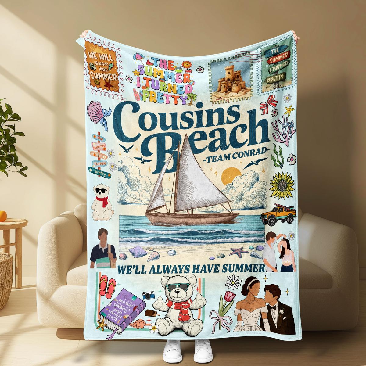 Cousins Beach Flannel Blanket Soft Cozy Lightweight Summer Style TV ...