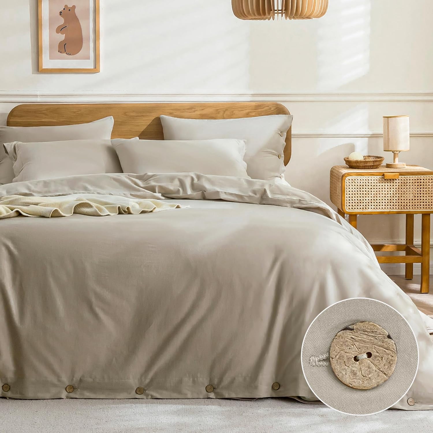 Couture Charm Decorative Coconut Button Closure Duvet Cover 3-Piece Set ...