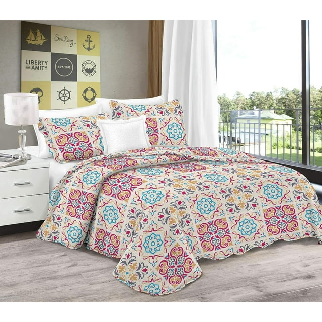 Couture Home Collection Bright Fun Bohemian Style Patchwork Quilt Set ...