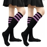 Couver 2-Pairs Women's Triple Striped Knee High Tube Cotton Socks Size ...