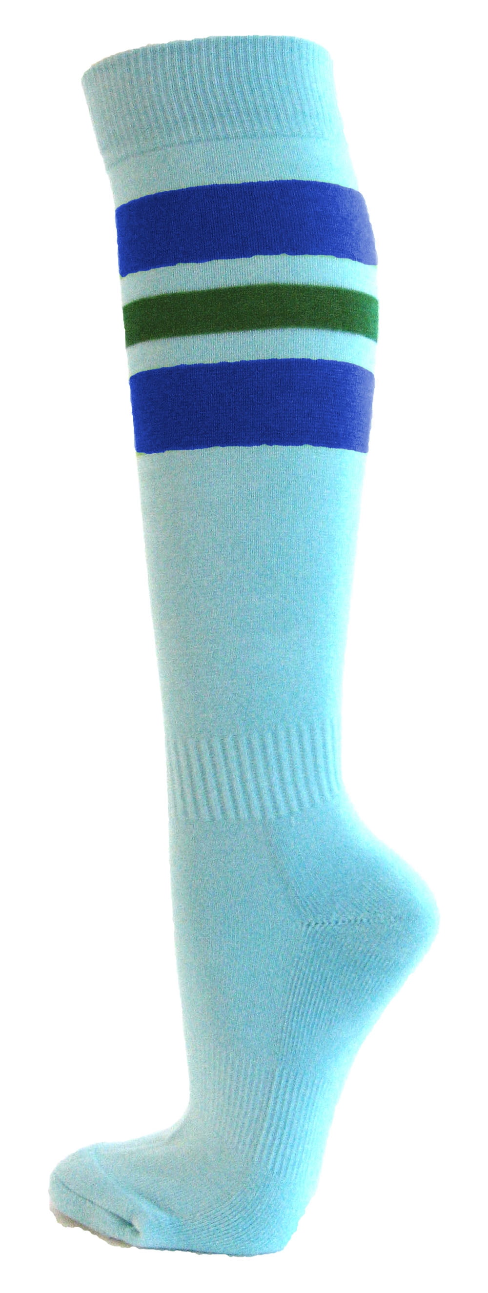 Couver Blue/Dark Green Stripes Knee High Sports/Softball Socks, Light ...