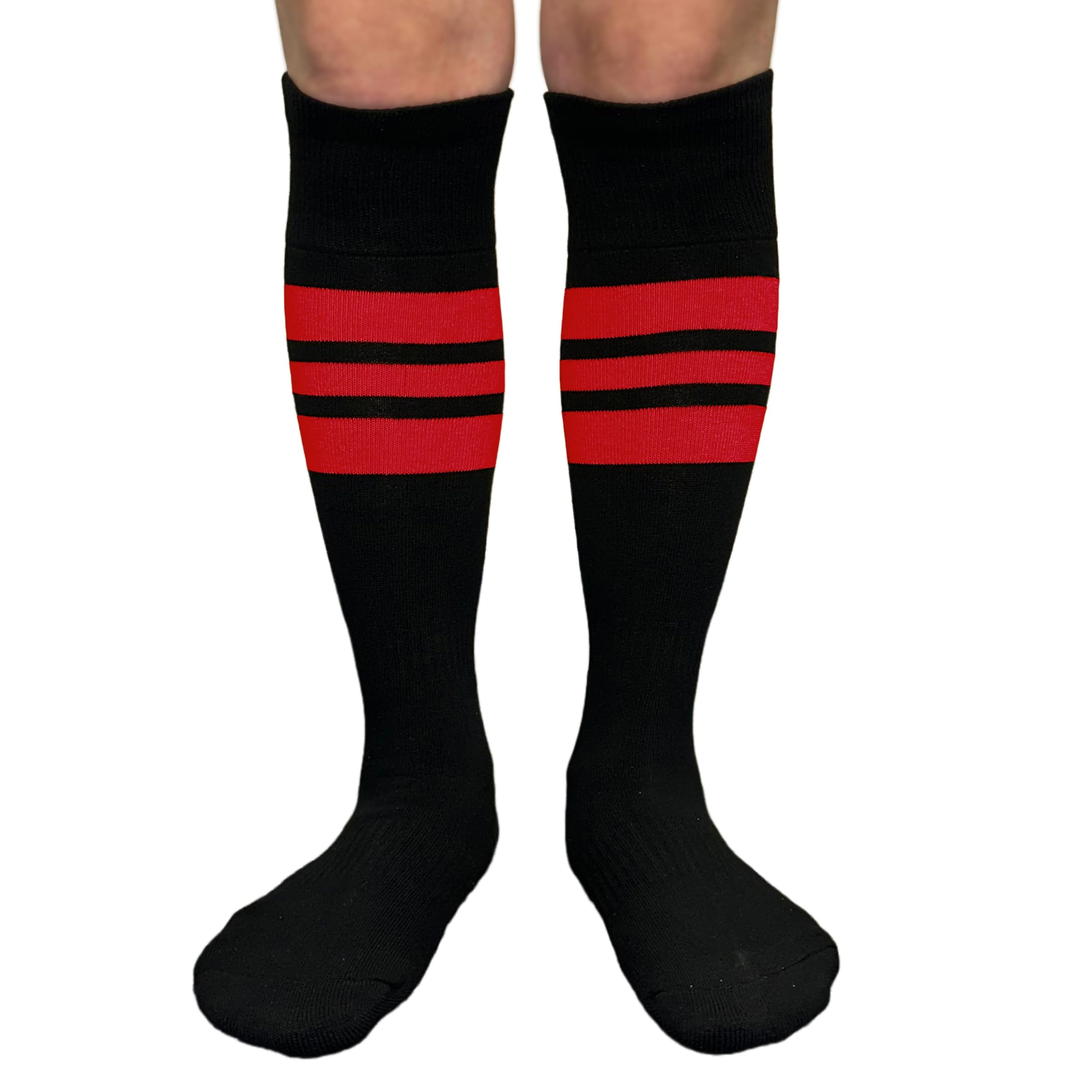 Couver Unisex Black Triple Stripe Baseball Softball Knee High Socks ...