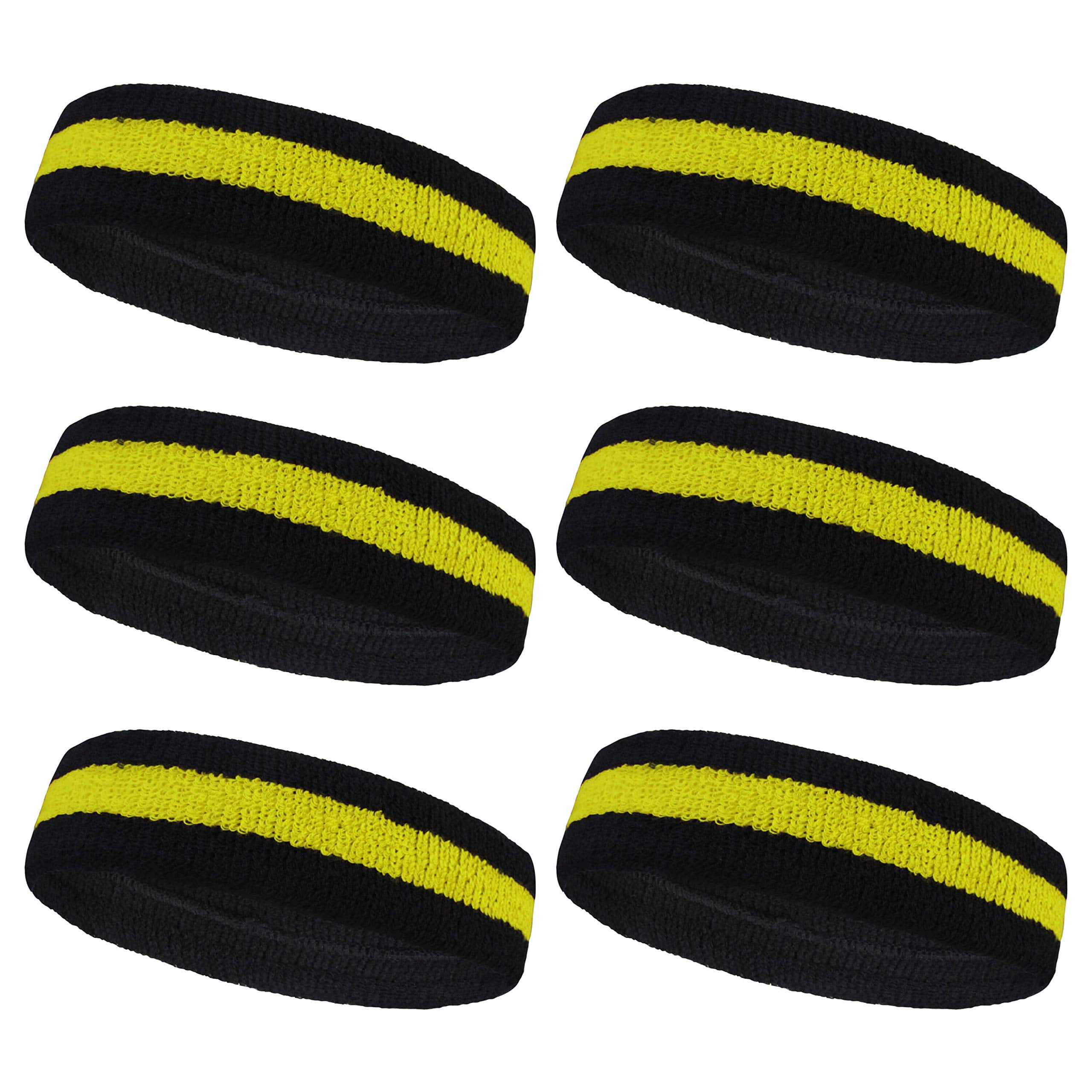 Couver Terry Cloth Striped Headband 2 Colored Head Sweatband - 6 Pieces ...