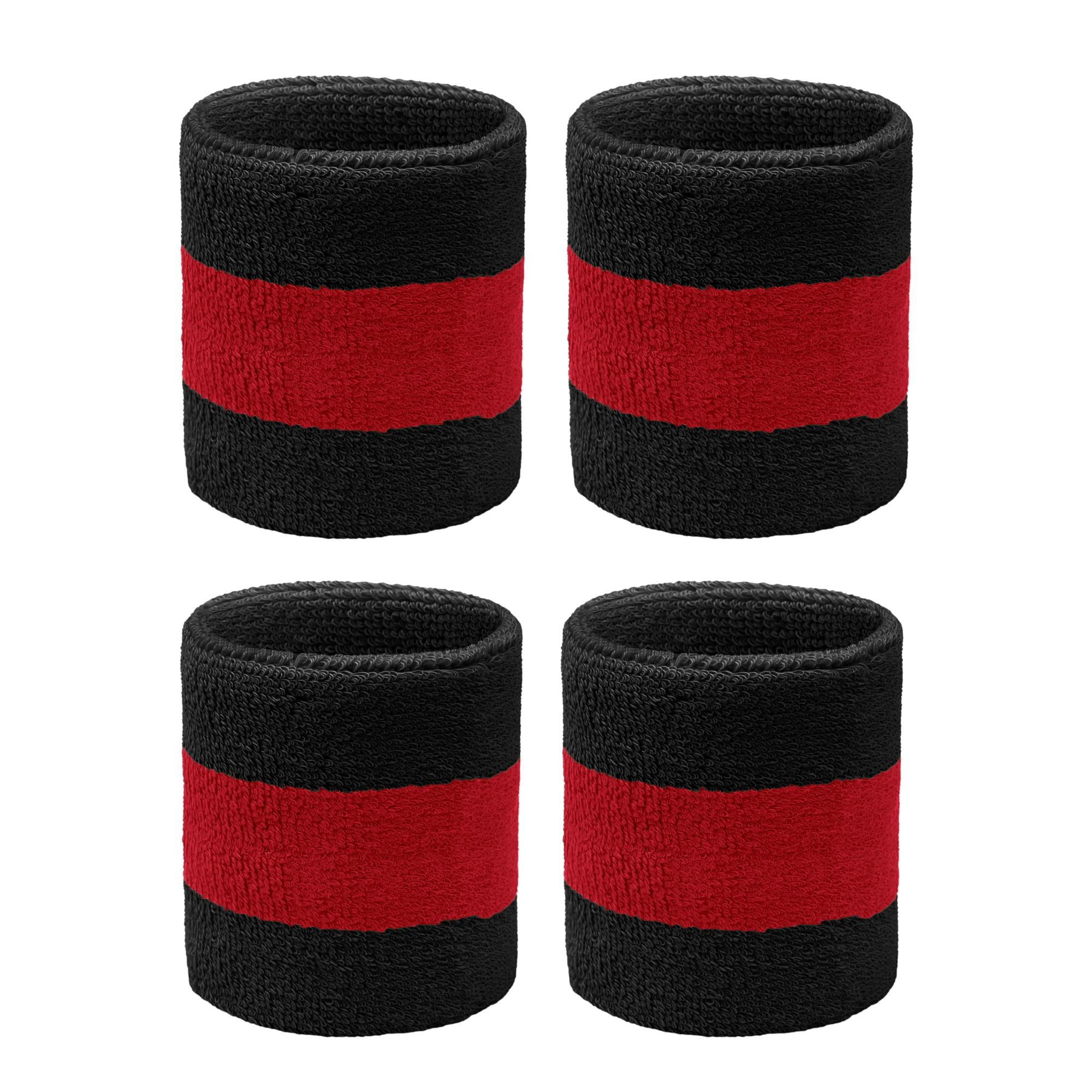 Couver Terry Cloth Two Color Striped Wrist Sweatbands, Black Dark Red ...