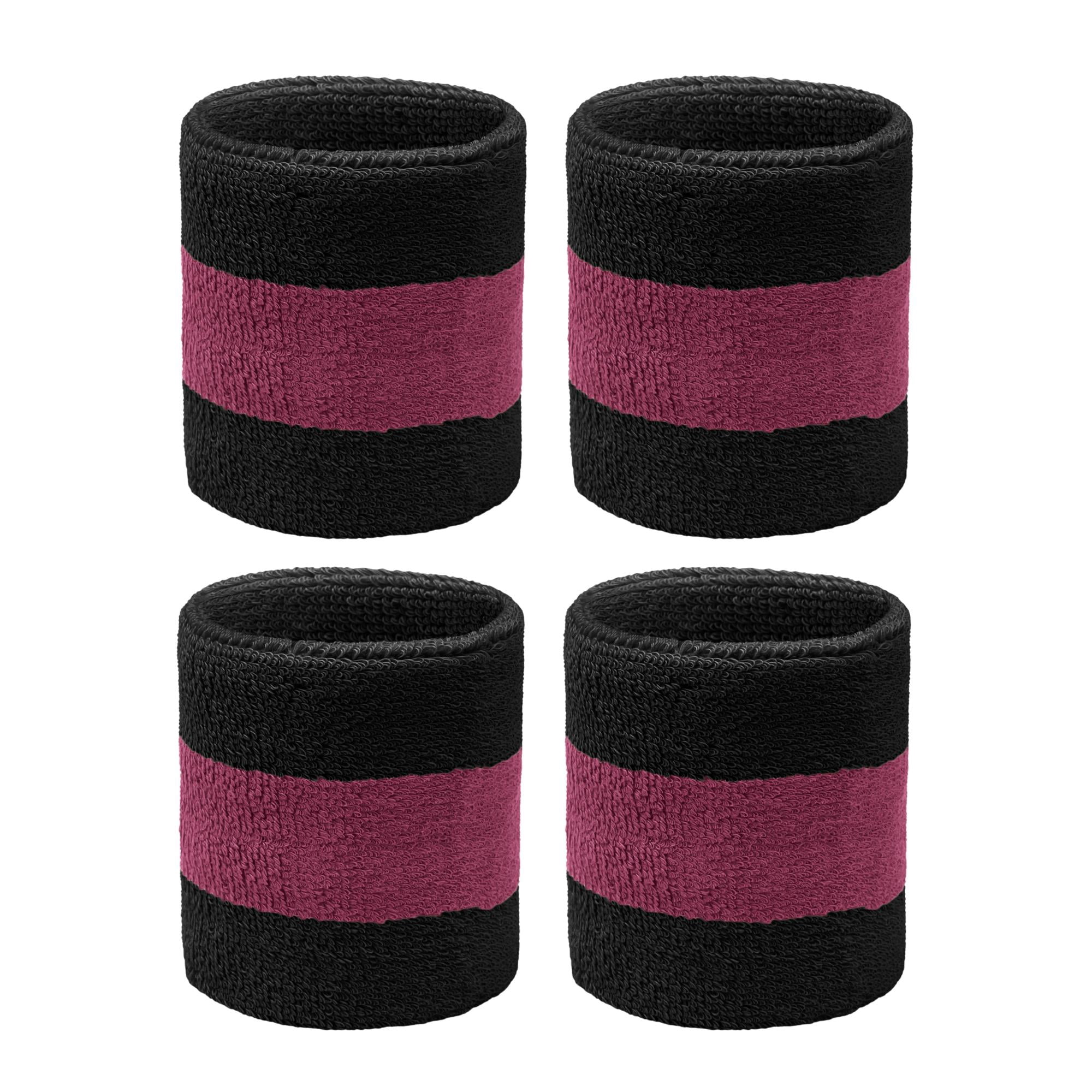 Couver Terry Cloth Two Color Striped Wrist Sweatbands, Black Purple ...