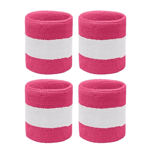 Couver Terry Cloth Two Color Striped Wrist Sweatbands, Bright Pink ...