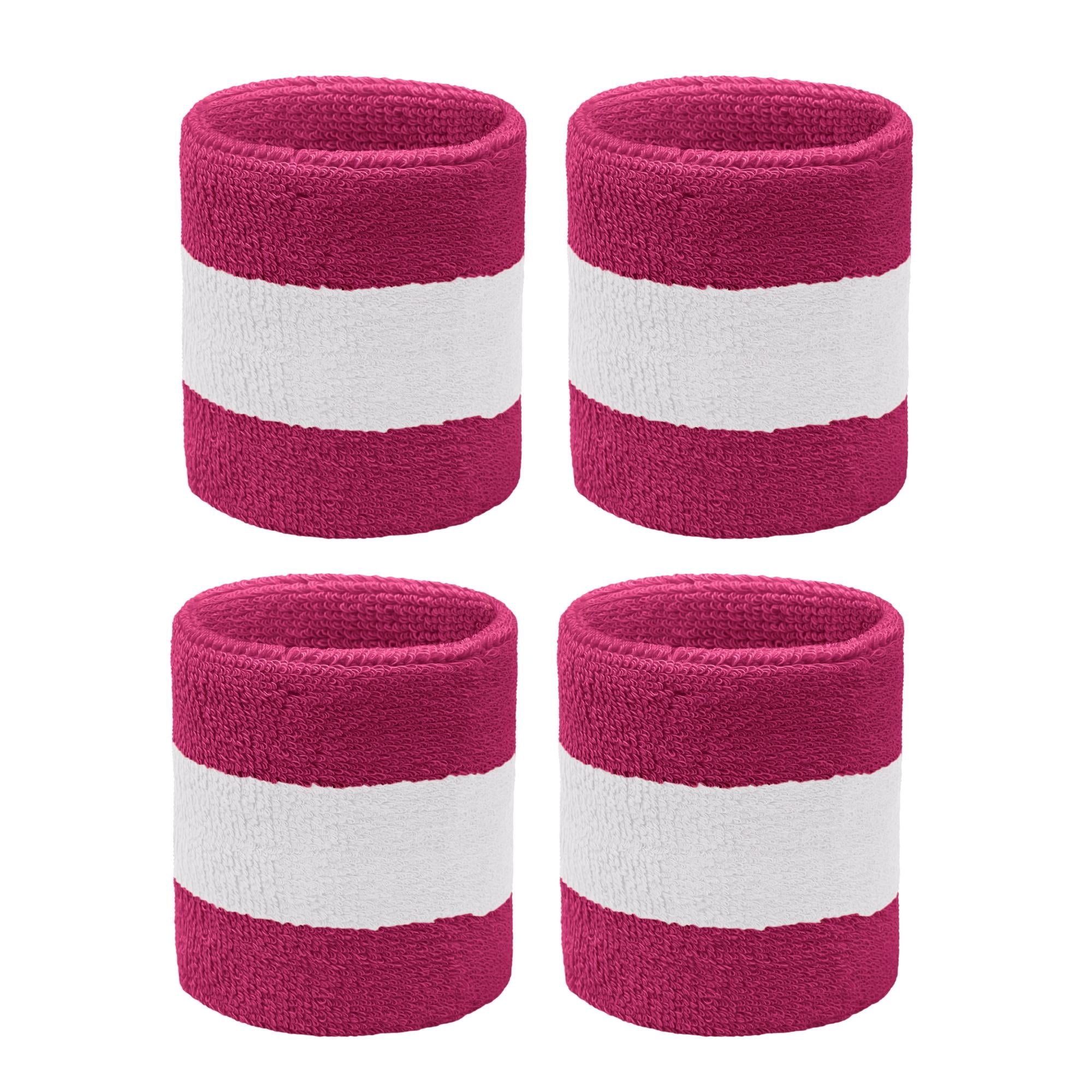 Couver Terry Cloth Two Color Striped Wrist Sweatbands, Hot Pink White ...