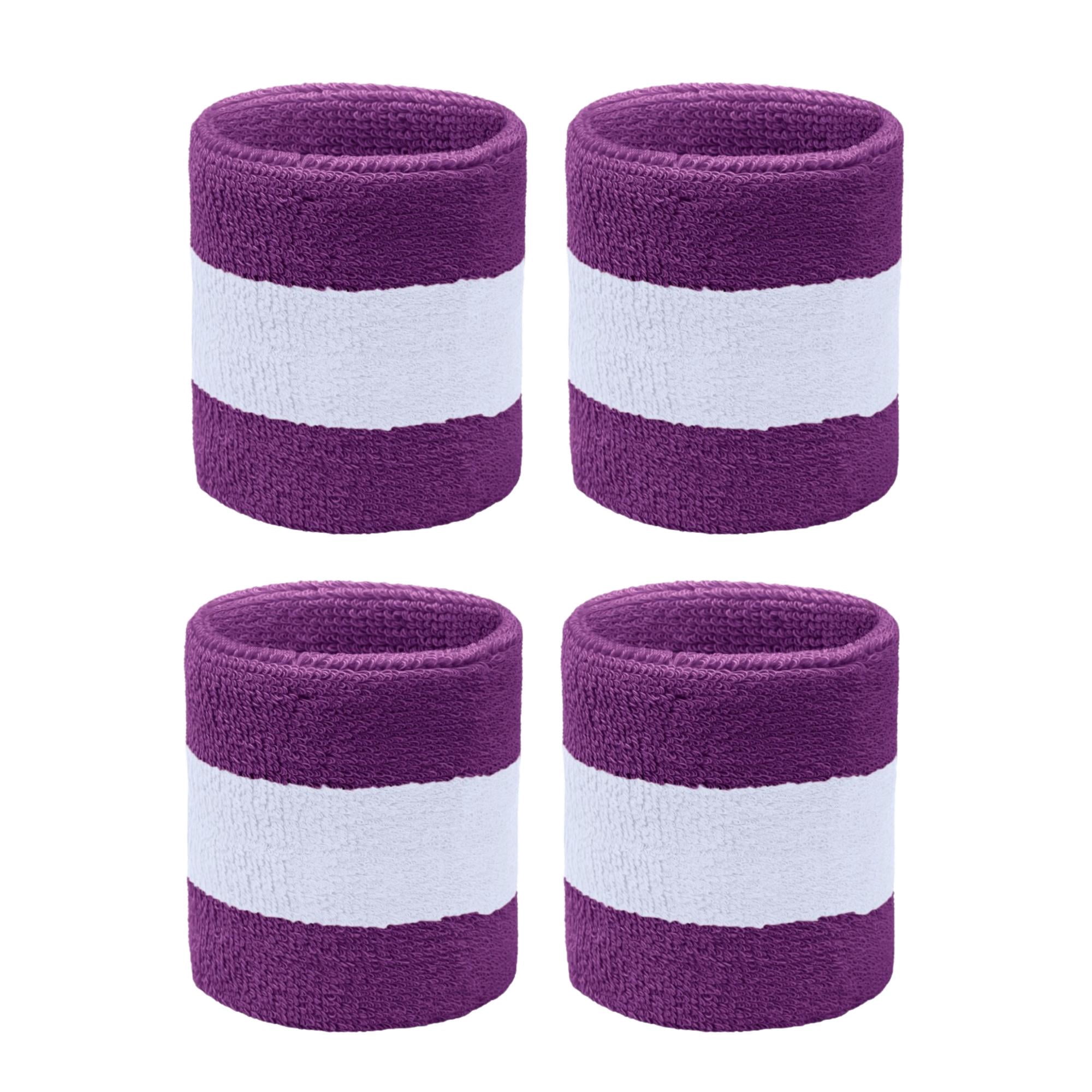Couver Terry Cloth Two Color Striped Wrist Sweatbands, Purple White ...