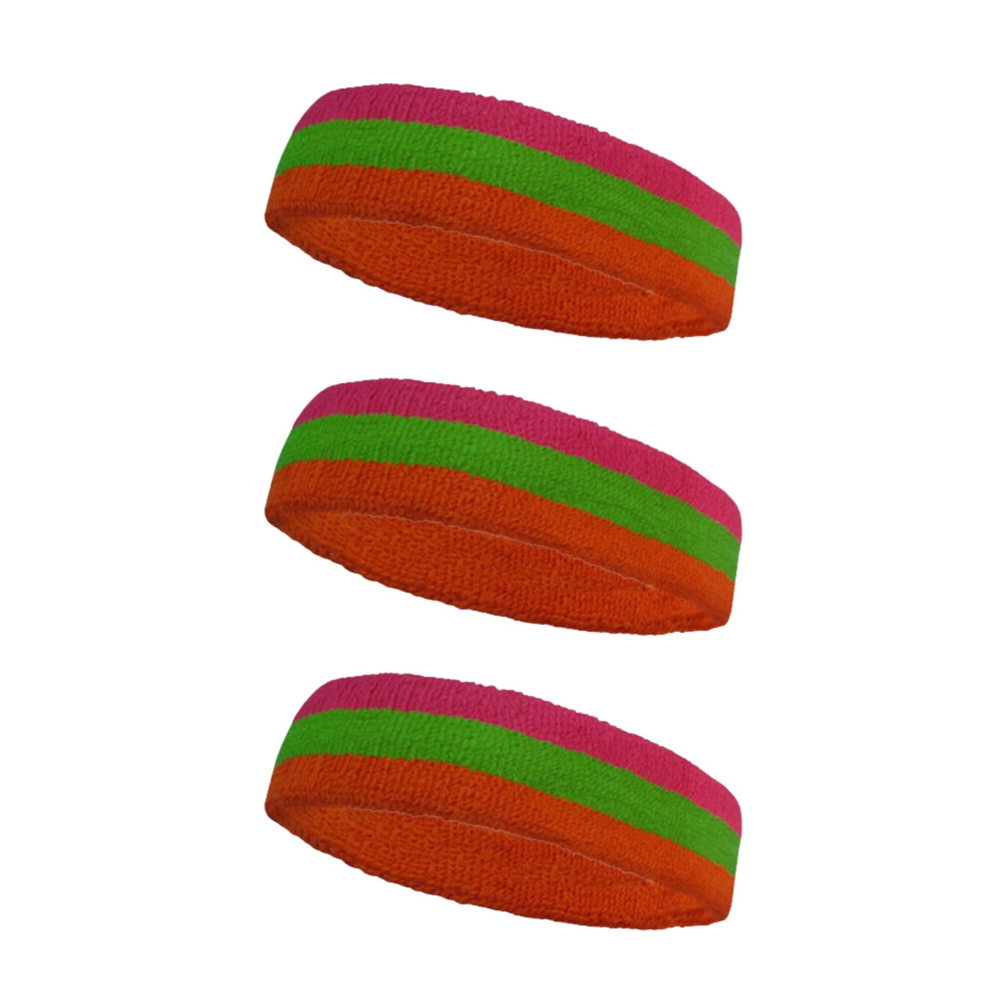 Couver Triple Color Striped Cotton Terry Sports Headband Sweatband Dark ...