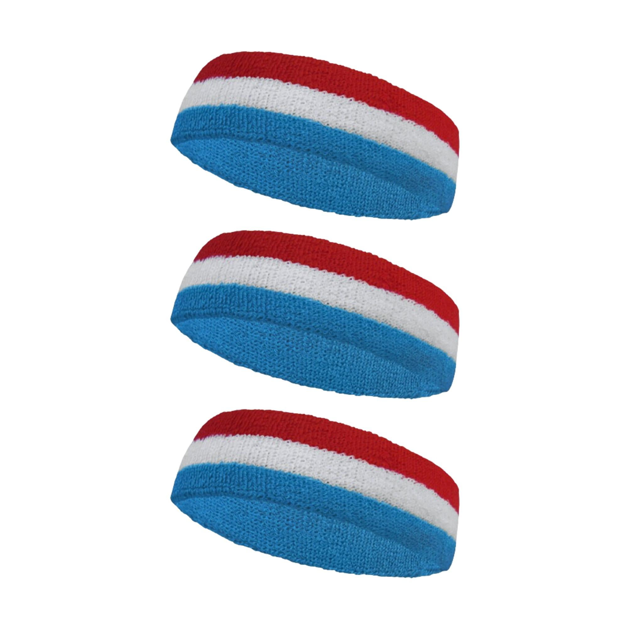 Couver Triple Color White Striped Sports Head Sweatband Red White Sky ...