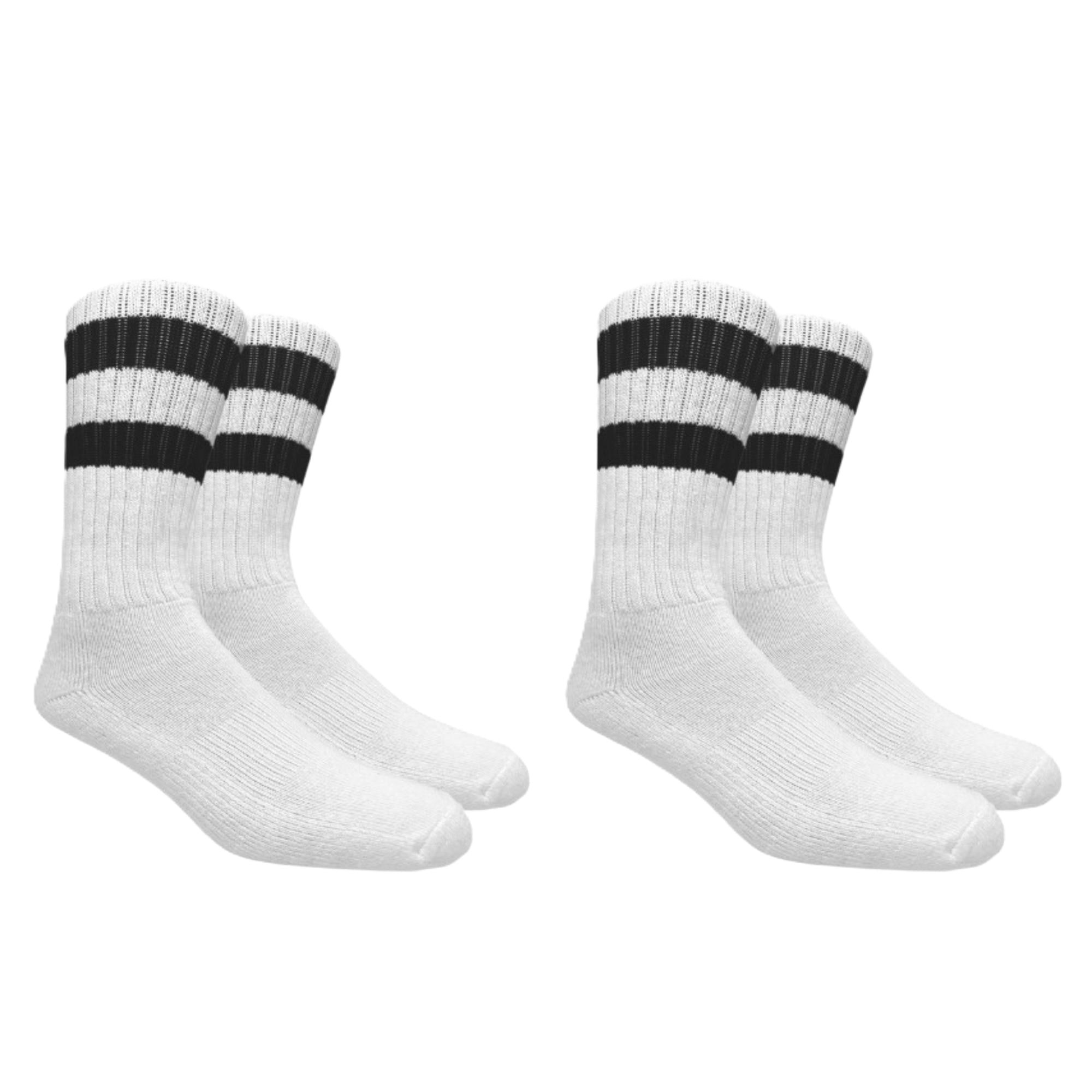 Couver Unisex Cushioned Striped Athletic Crew Socks 2-Pack White Black ...