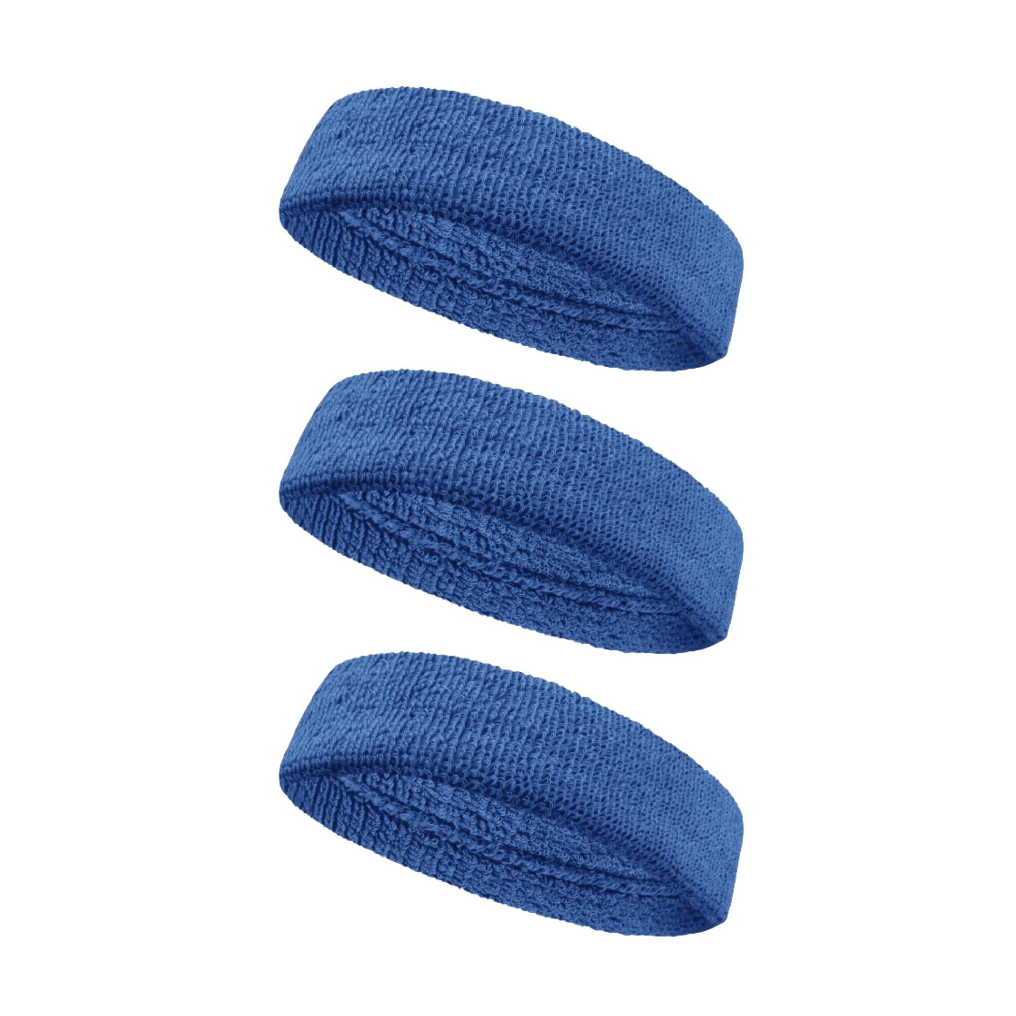 Couver Unisex Standard Fit Head Sweatbands 3 Pack, Solid Cerulean Blue ...