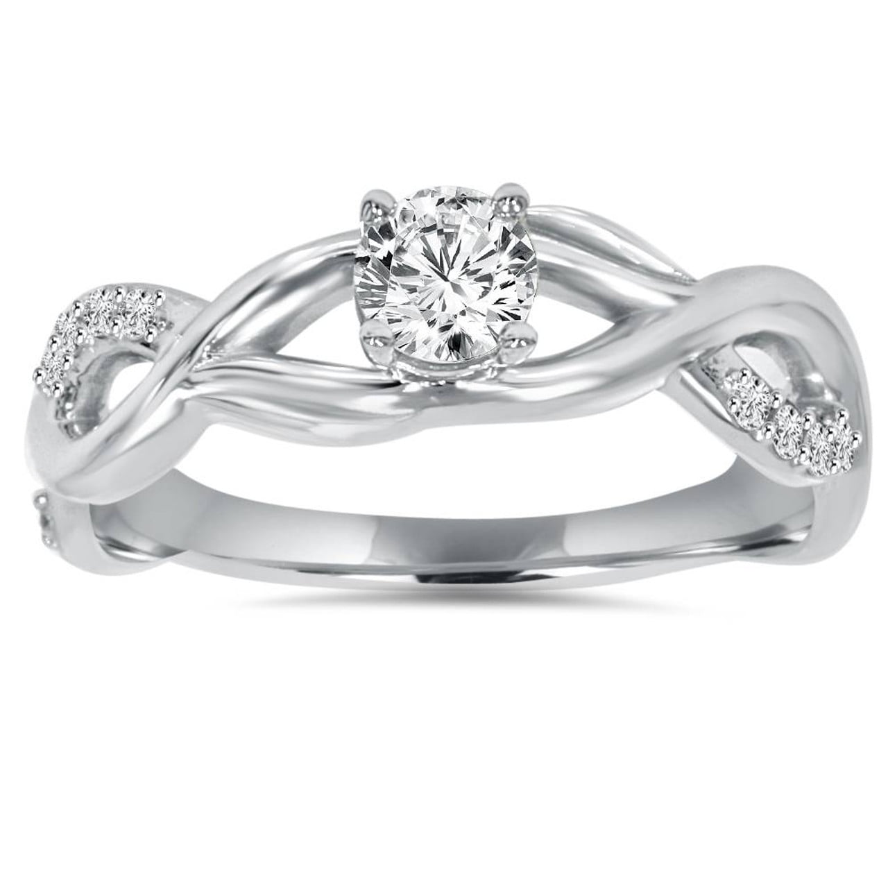 Cova Jewel 0.8 Ct Brilliant Round Cut Solitaire with Accent Diamond ...