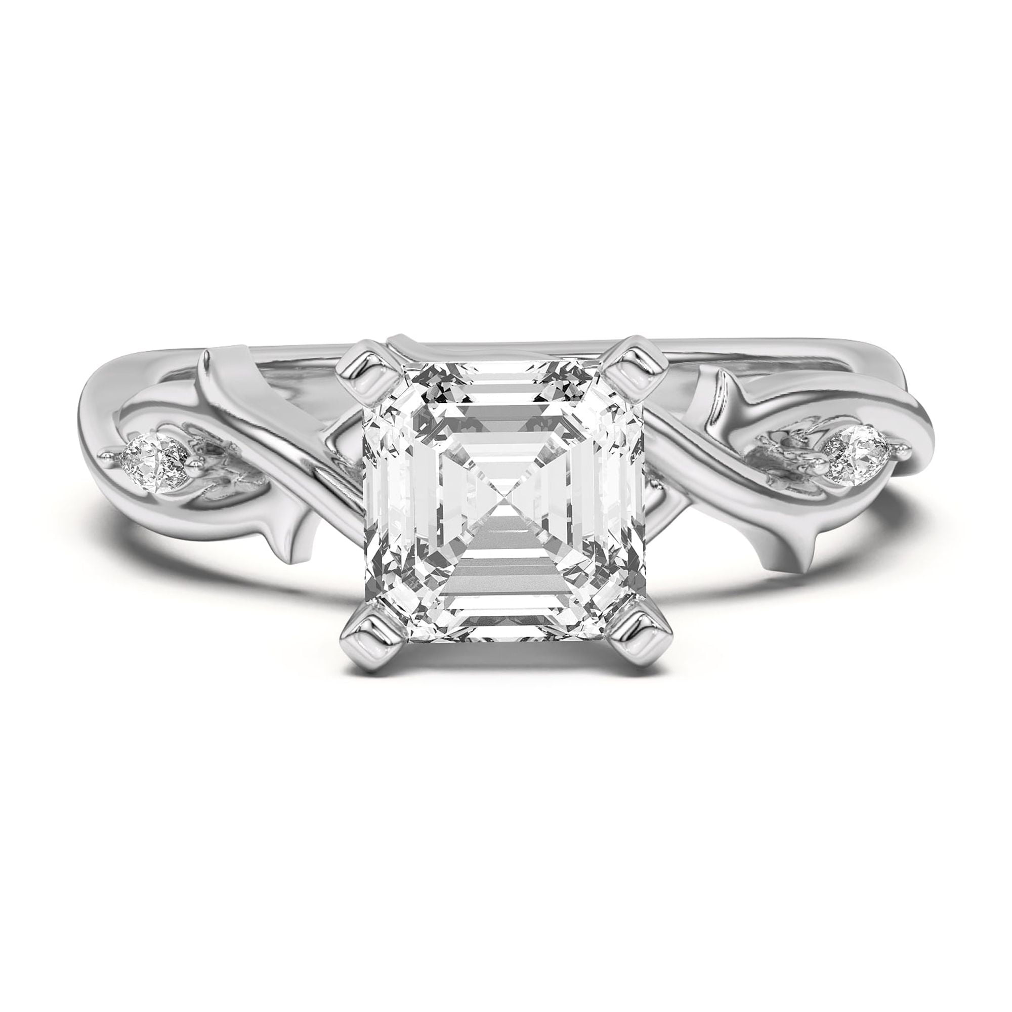 Cova Jewel 1.7 Ct Asscher Cut Engagement Ring - 14K White Gold Over with Accent Diamonds - 3 ...