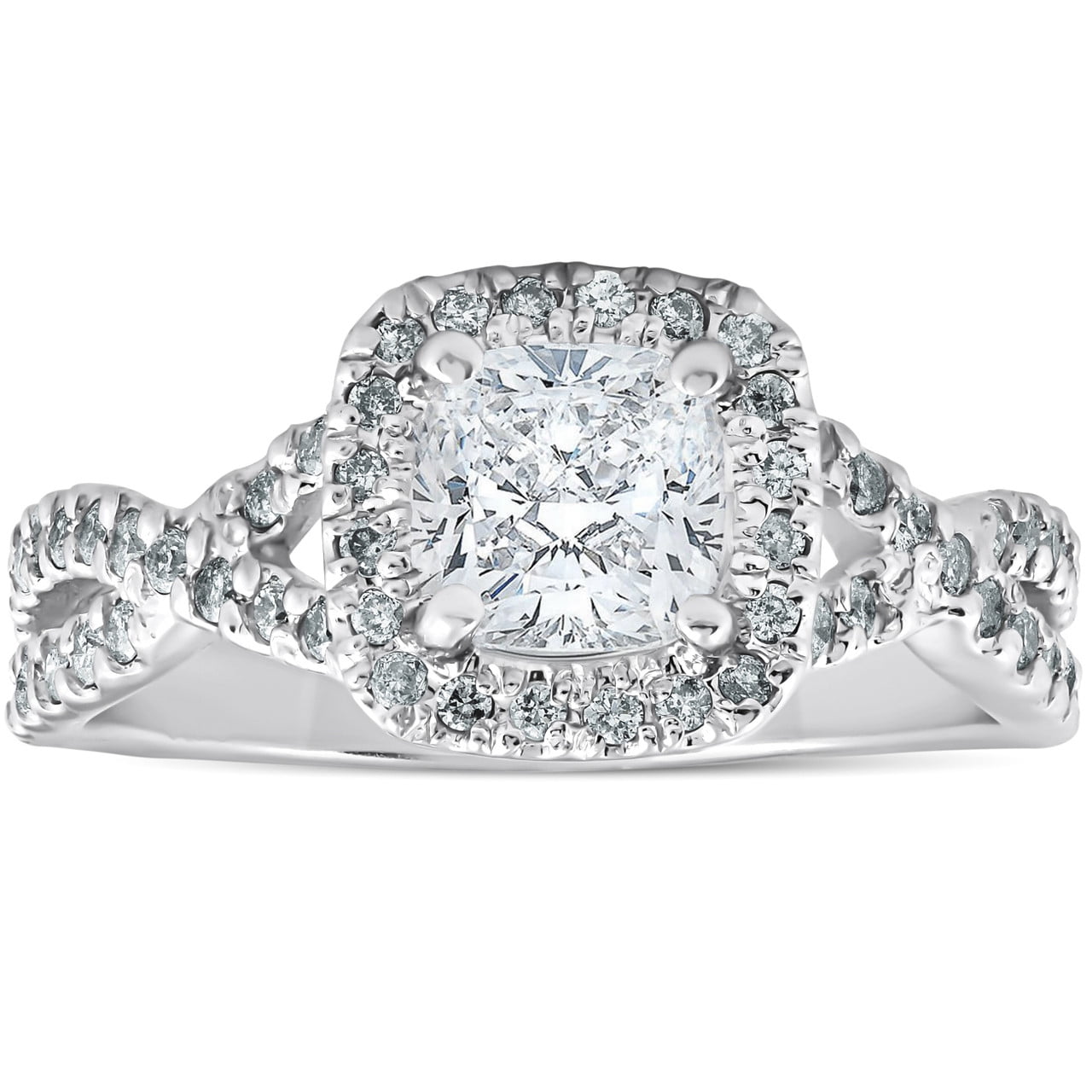 Cova Jewel 1.8 Ct Princess Cut Lab Created Diamond Ring - Crossover Split Shank Halo Design Ring ...