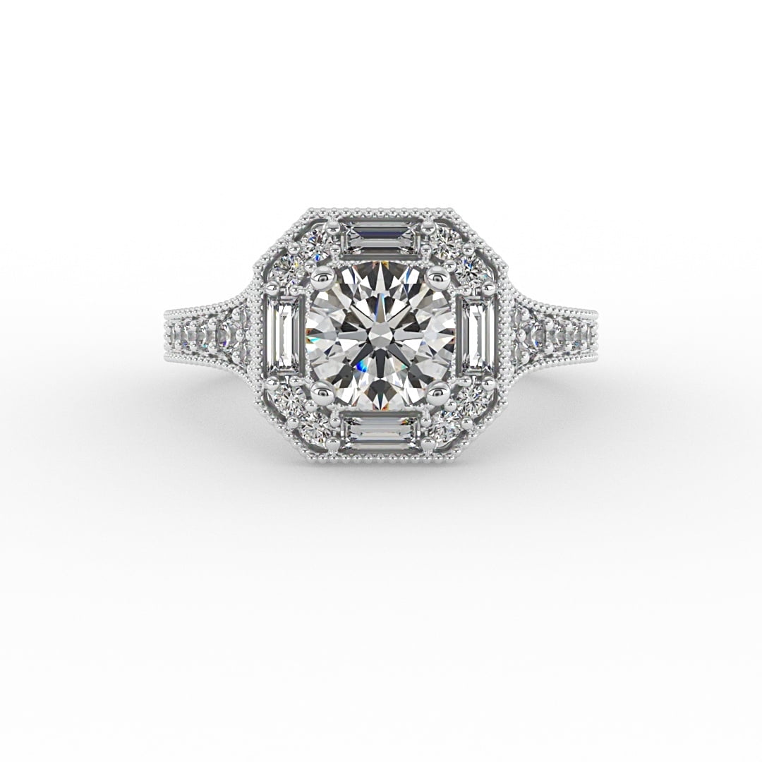 Cova Jewel 1 Ct Round Cut Engagement Ring - 14K White Gold Over ...