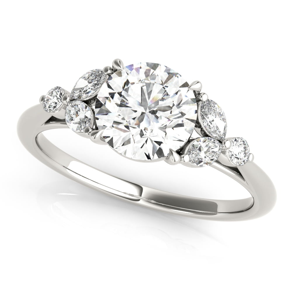 Cova Jewel 1 Ct Round Cut Solitaire Engagement Ring with Accent Diamonds - Wedding Diamond Ring ...