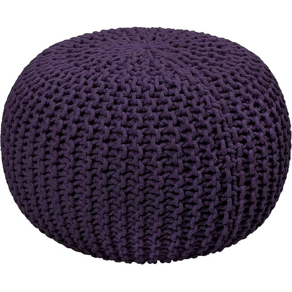 Cove&Co Round Pouf - Hand Knitted Cotton Braid Cord Cable Dori Ottoman ...
