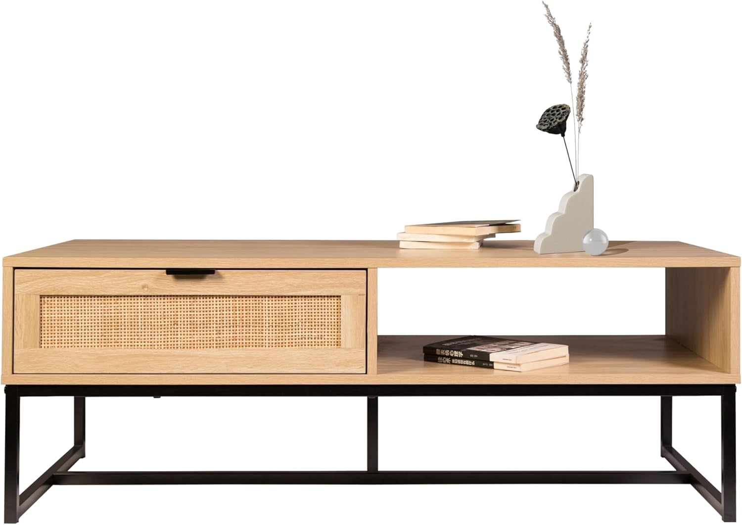 Cove Coastal Modern TV Stand with Storage Cubby and Drawer, Natural ...