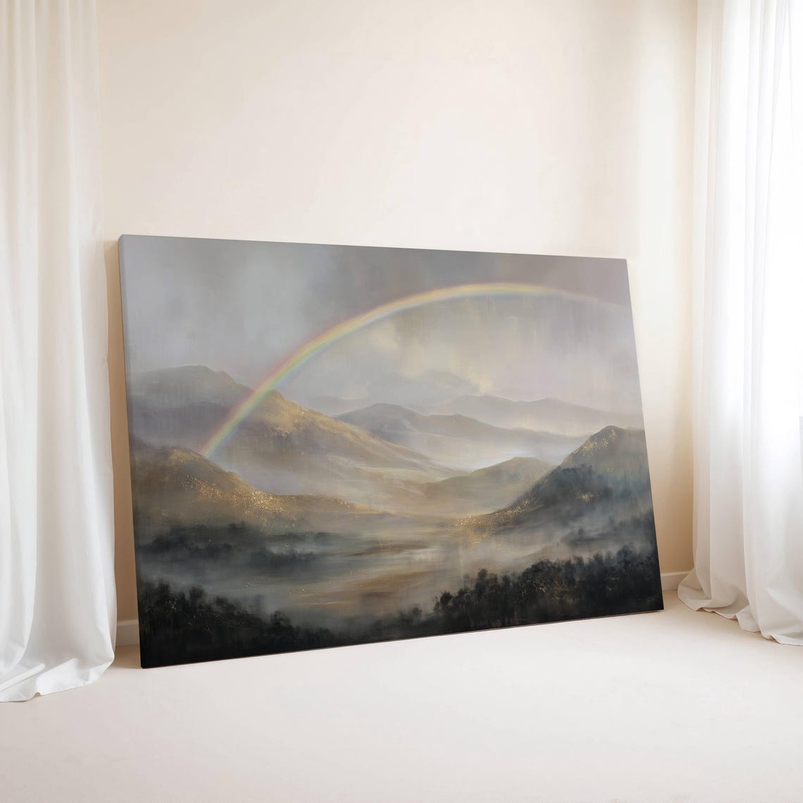 Covenant Of Peace Painting | Rainbow Over Hills Canvas, Genesis 9:13 ...