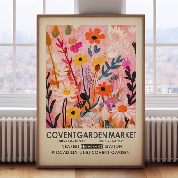 Covent Garden Flower Market pink floral print vibrant botanical wall ...