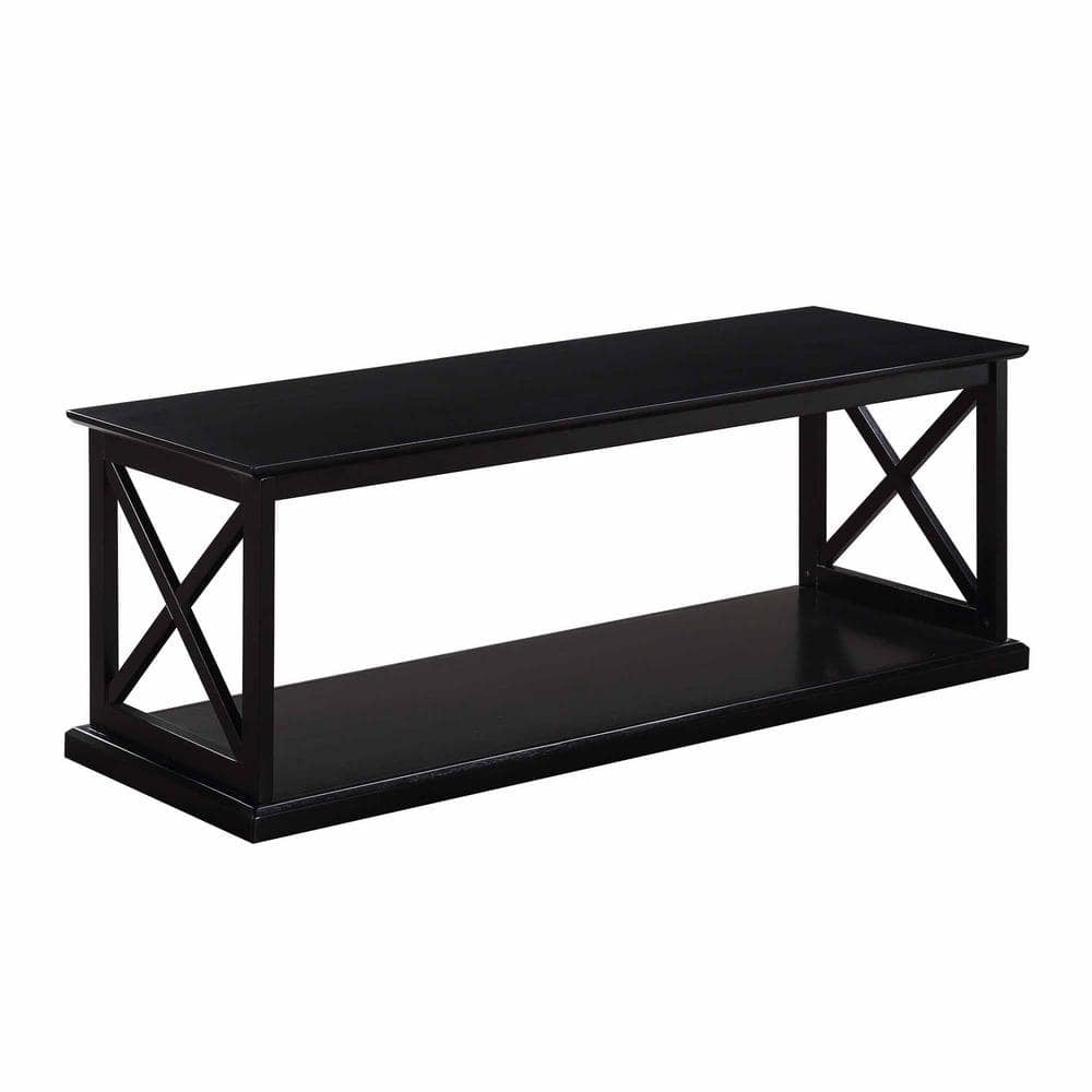 Coventry 47 in. L Black Rectangle Wood Coffee Table with Shelf ...