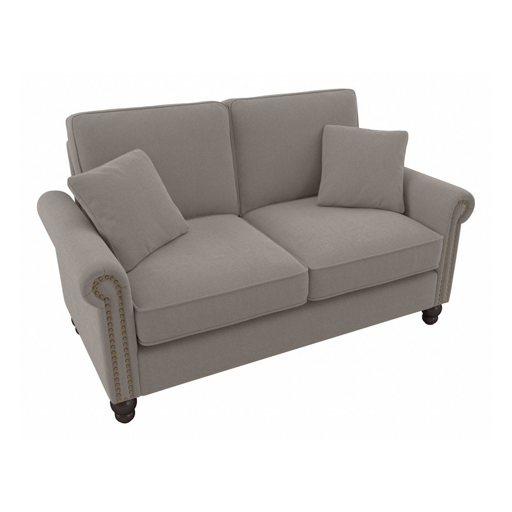 Coventry 61W Small Living Room Loveseat in Beige Herringbone Fabric ...