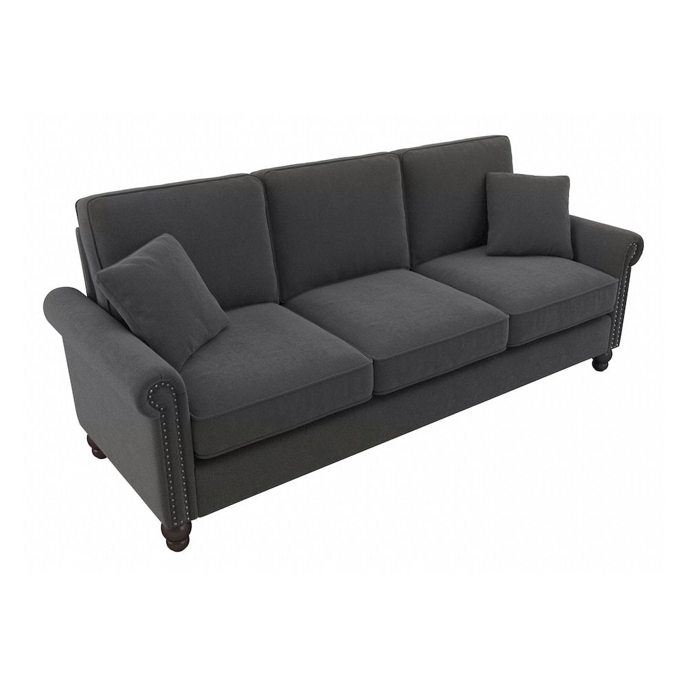 Coventry 85W Large Living Room Sofa in Charcoal Gray Herringbone Fabric ...