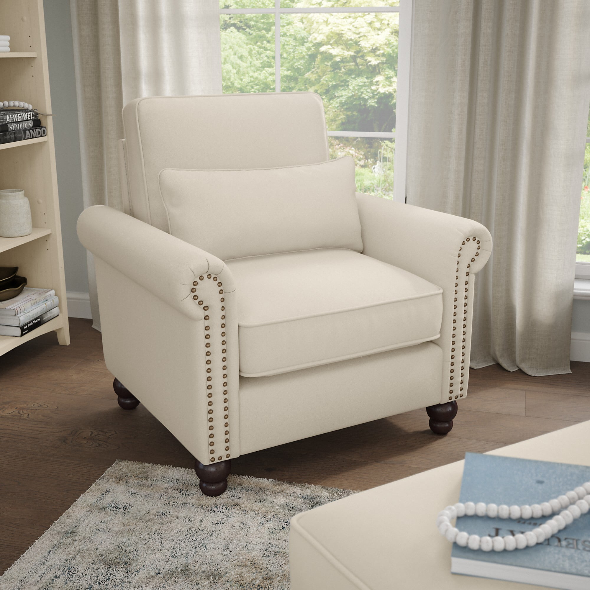 Coventry Accent Chair with Arms in Cream Herringbone Fabric - Walmart.com