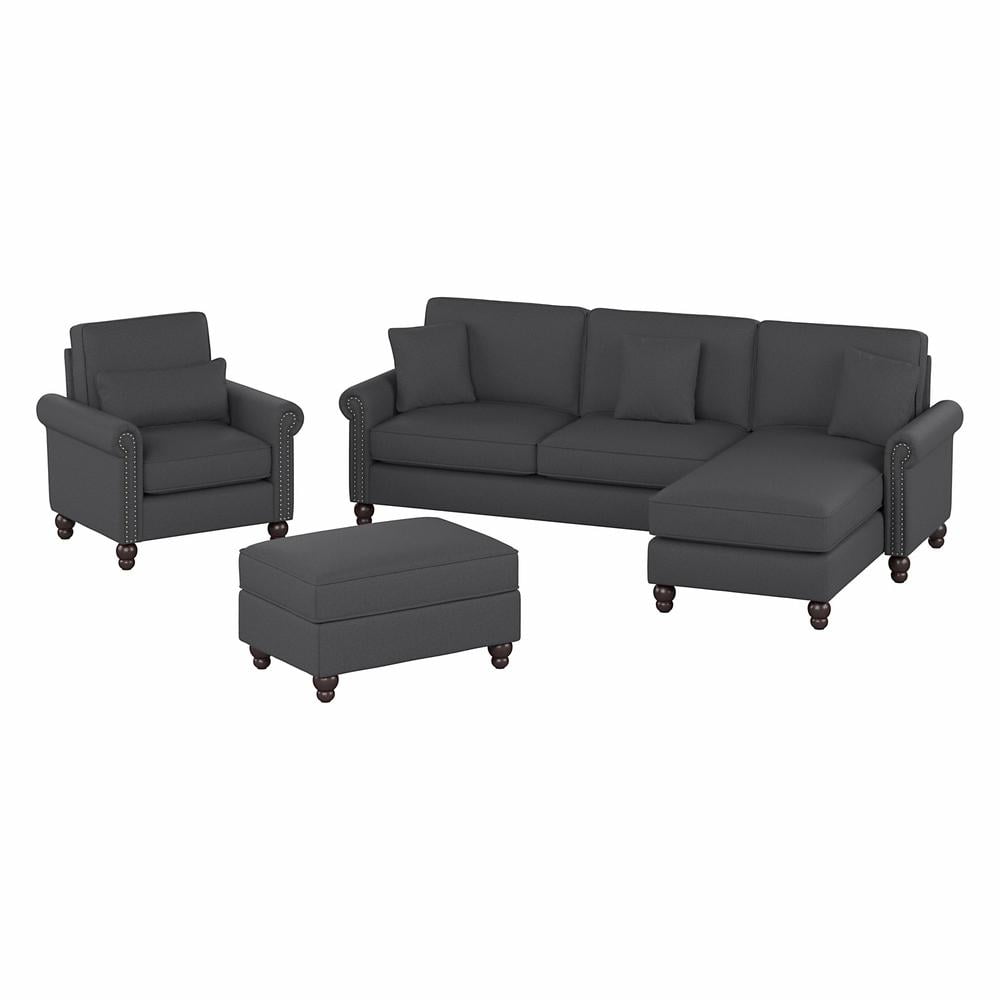 Coventry Chaise Sectional with Chair & Ottoman in Charcoal Herringbone ...