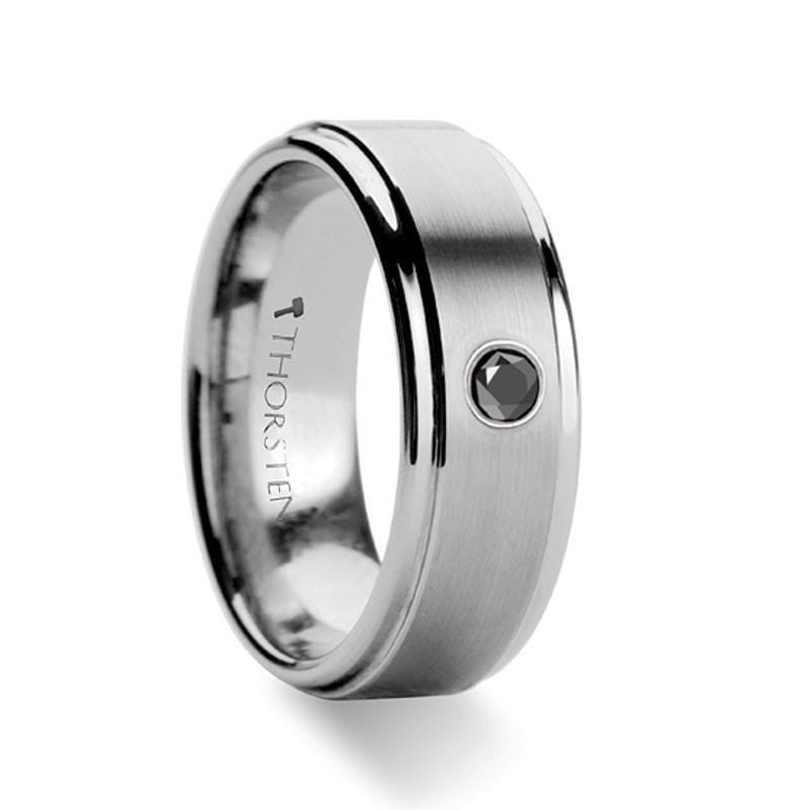 Coventry Raised Brushed Center Tungsten Ring With Black Diamond ...