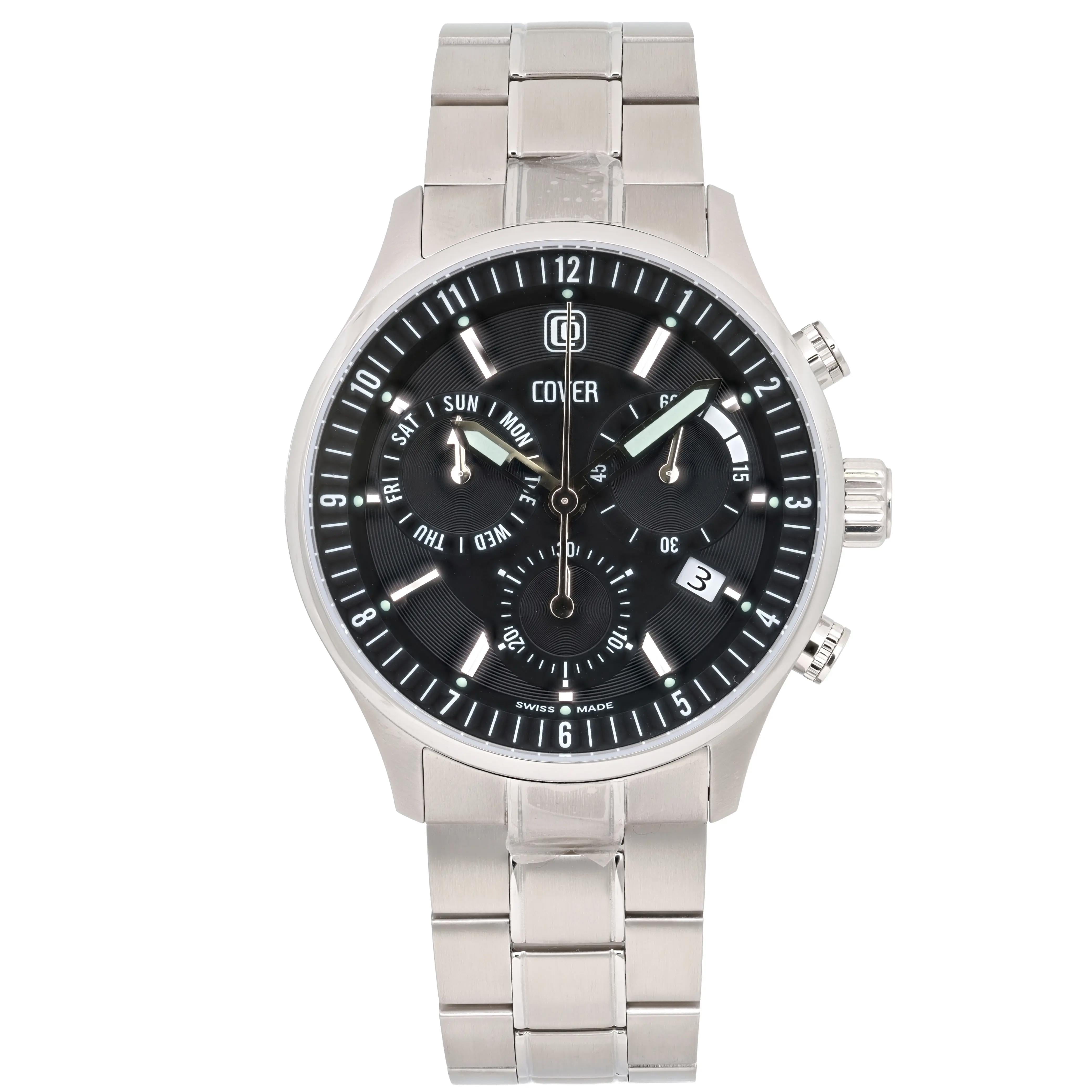 Cover Chronograph 43mm Stainless Steel Black Dial Men's Quartz Watch ...