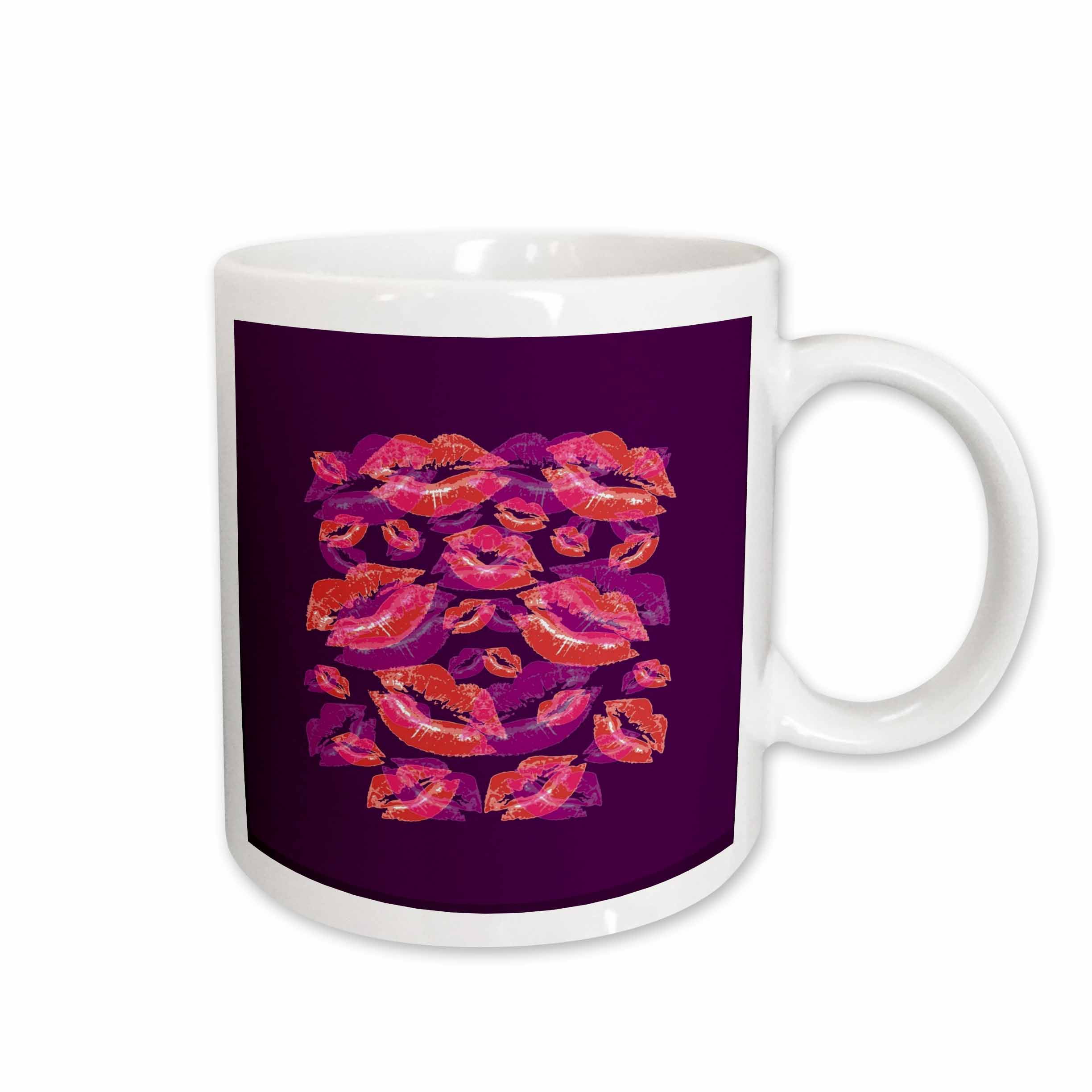 3drose, Cover Me in Lipstick Kisses Red and Purple Lipstick, 11oz Mug ...