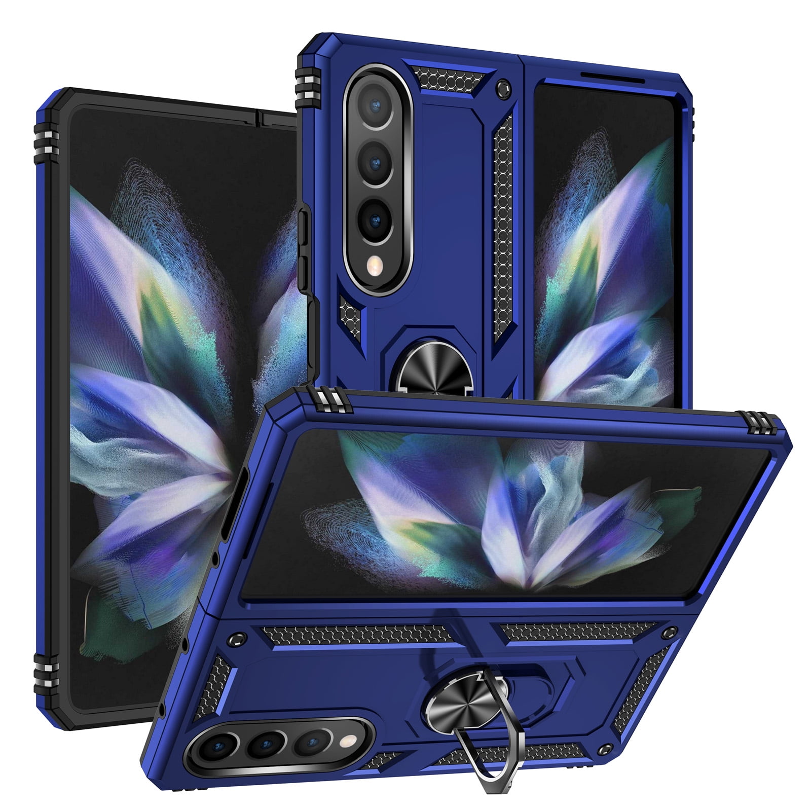 Cover for Samsung Galaxy Z Fold 3, Military Grade Drop Impact 360 Metal Rotating Ring Kickstand ...