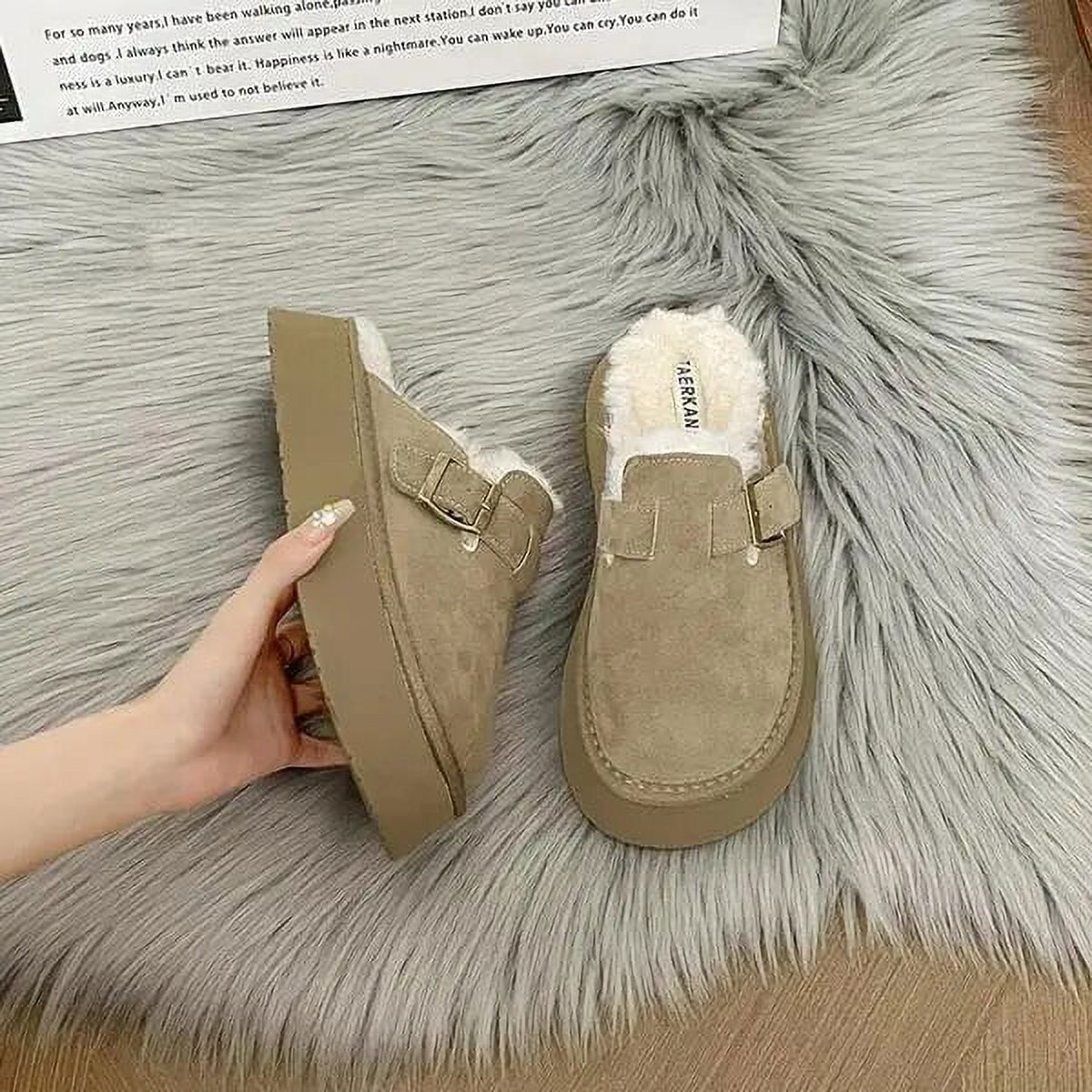 Cover Toe Winter Woman Slipper Fur Shoes Platform Slides Pantofle Med ...