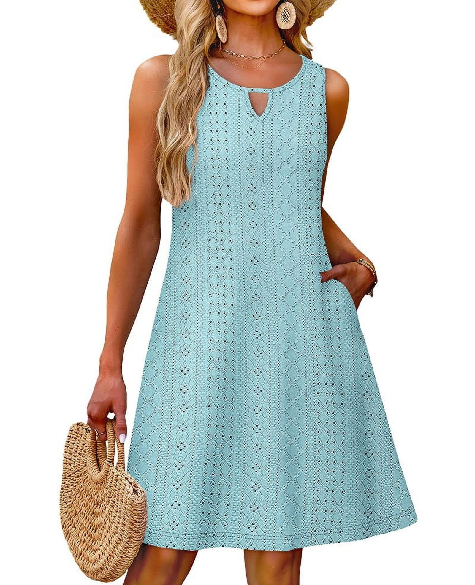 Cover Up Summer Dresses for Women 2025 Eyelet Casual Loose Sleeveless ...