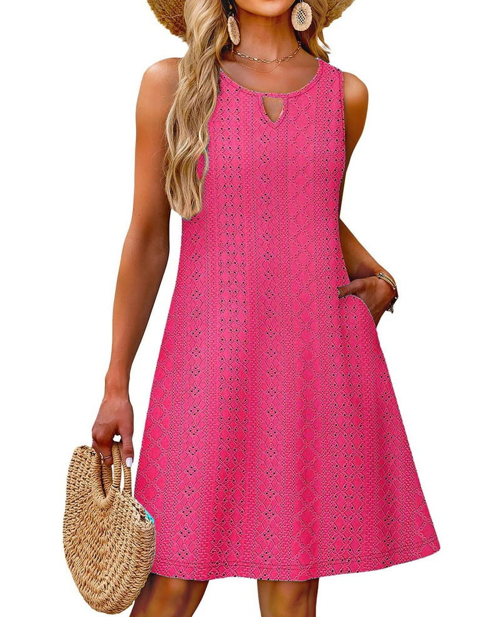 Cover Up Summer Dresses for Women 2025 Eyelet Casual Loose Sleeveless ...