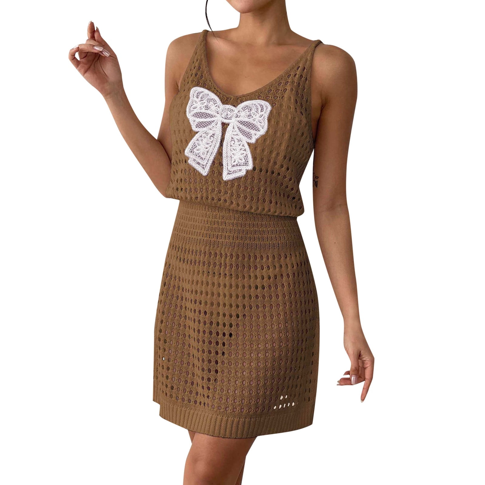 Cover Ups For Women 2025 Knitted Dress With Patchwork Hollow Out ...