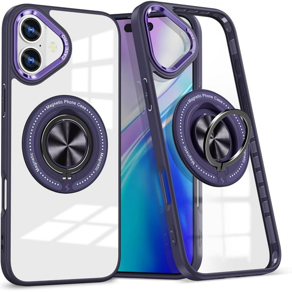 Cover for iPhone 16 Case with Ring Holder Magnetic Black Compatible ...