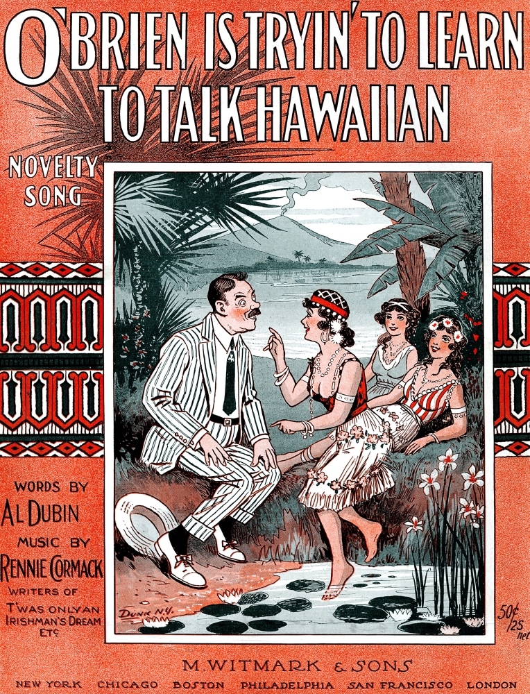 Cover to sheet music with a Hawaiian theme but mixed with some Irish ...