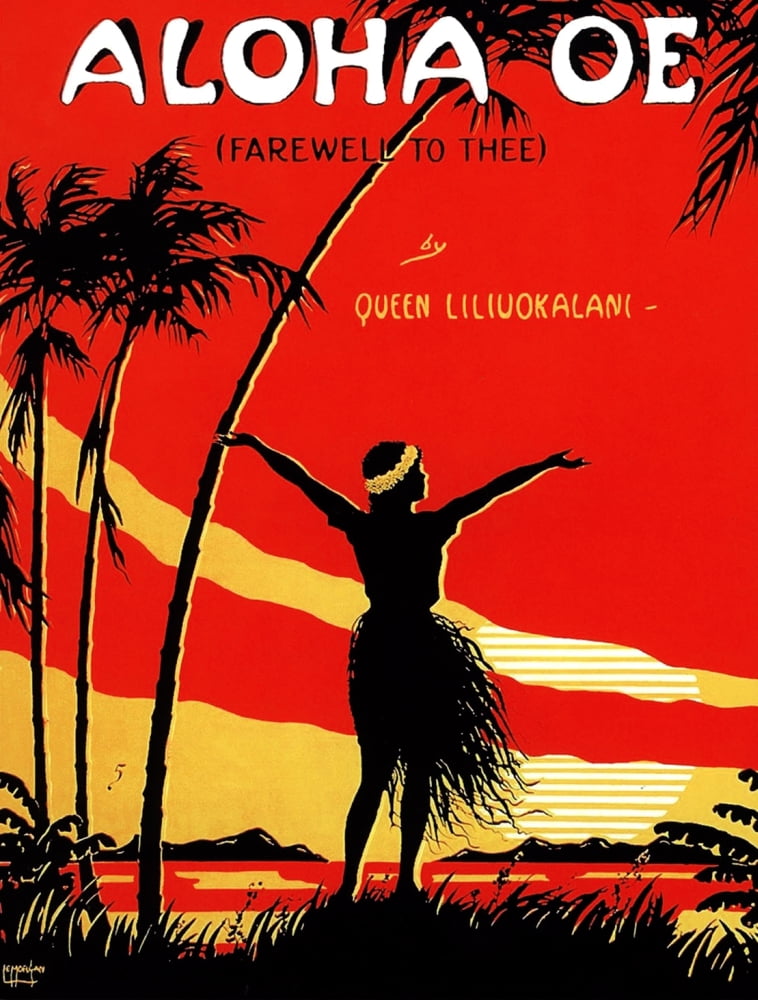 Cover to sheet music with a Hawaiian theme. The song Aloha Oe by Queen ...