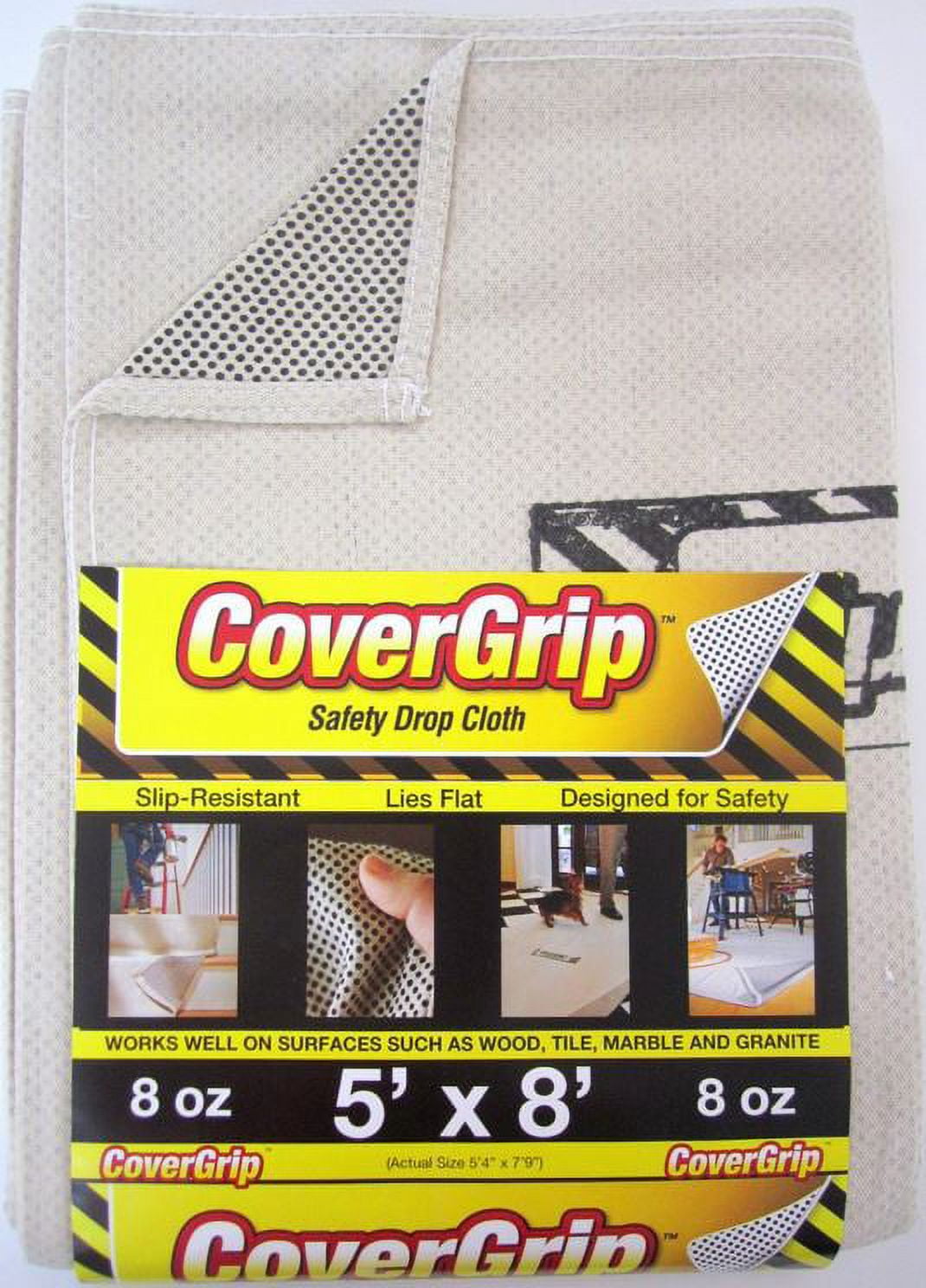 CoverGrip 005808 Slip-Resistant Safety Drop Cloth, 8 Oz, 5' x 8', Each ...