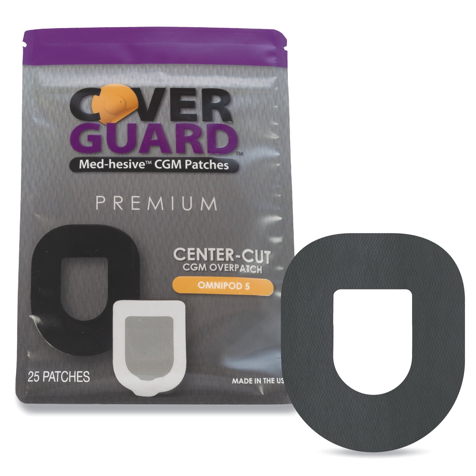 CoverGuard CGM Overpatch for Omnipod 5 Insulin Pod, Black Center-cut ...