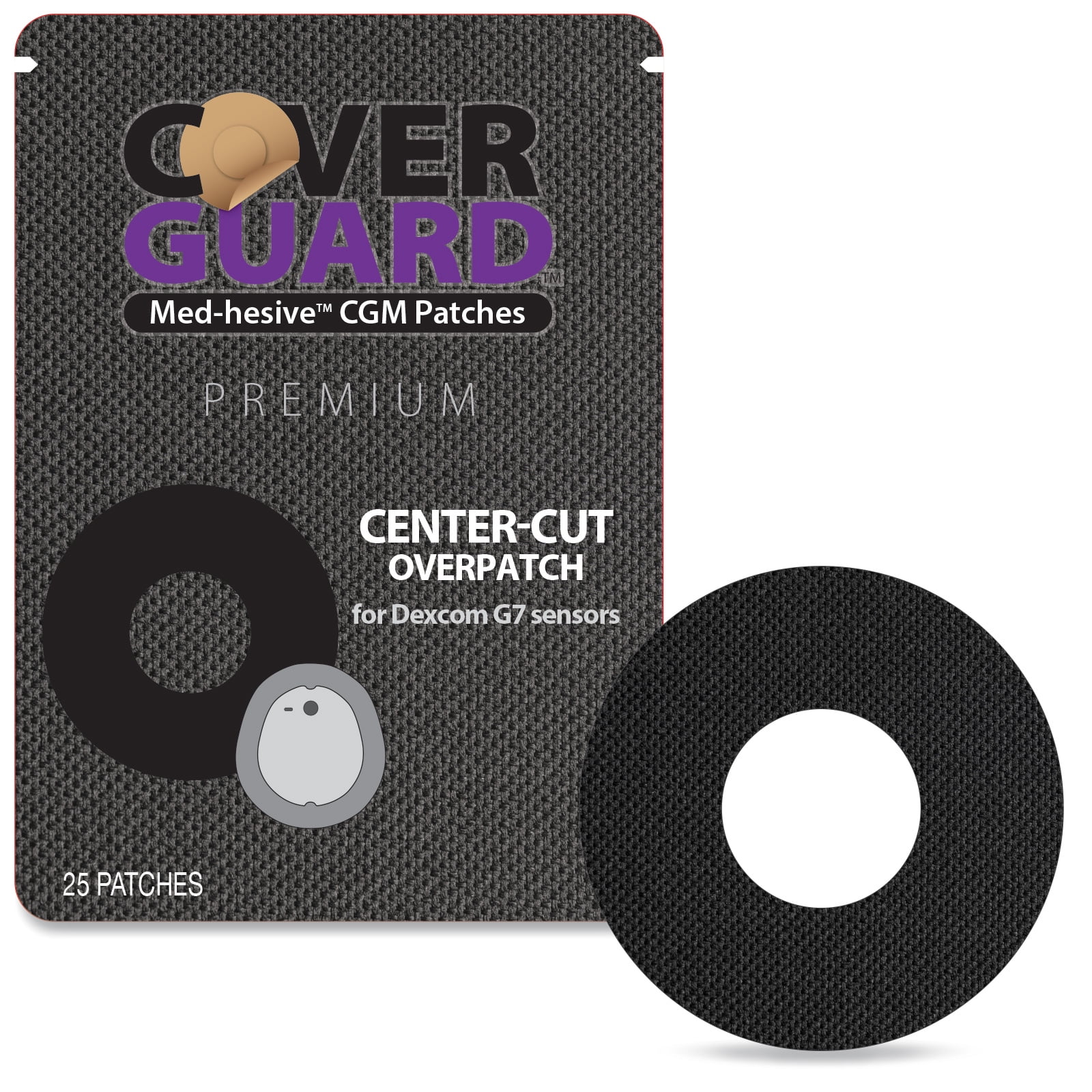 CoverGuard Center Cut Overpatches for Dexcom G7, 25 Count Black Premium ...