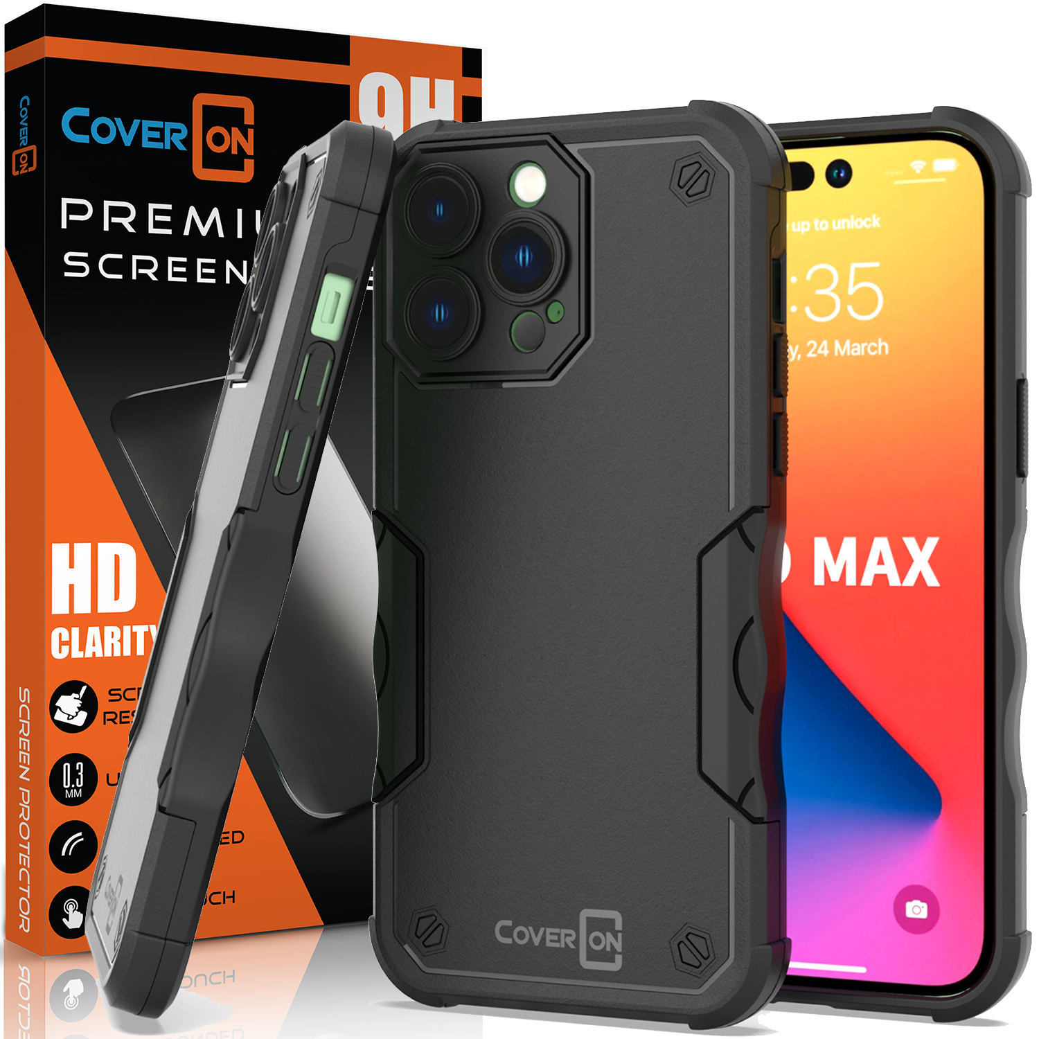 CoverON For Apple iPhone 14 Pro Case with Screen Protector Tempered ...