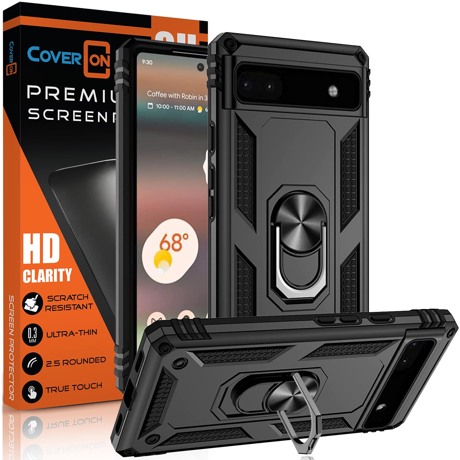 CoverON For Google Pixel 6a Ring Case and Screen Protector Temper Glass ...