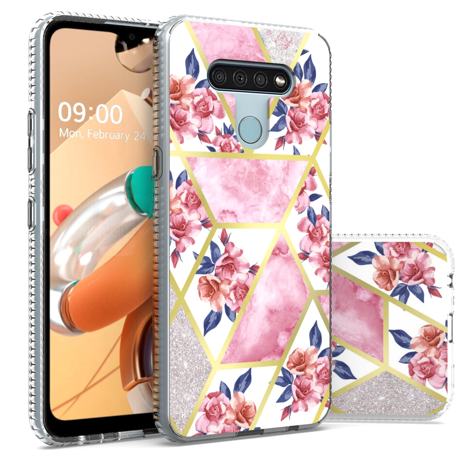 CoverON LG K51 / Reflect Case, Marble Flowe Glitter Design Scratch ...