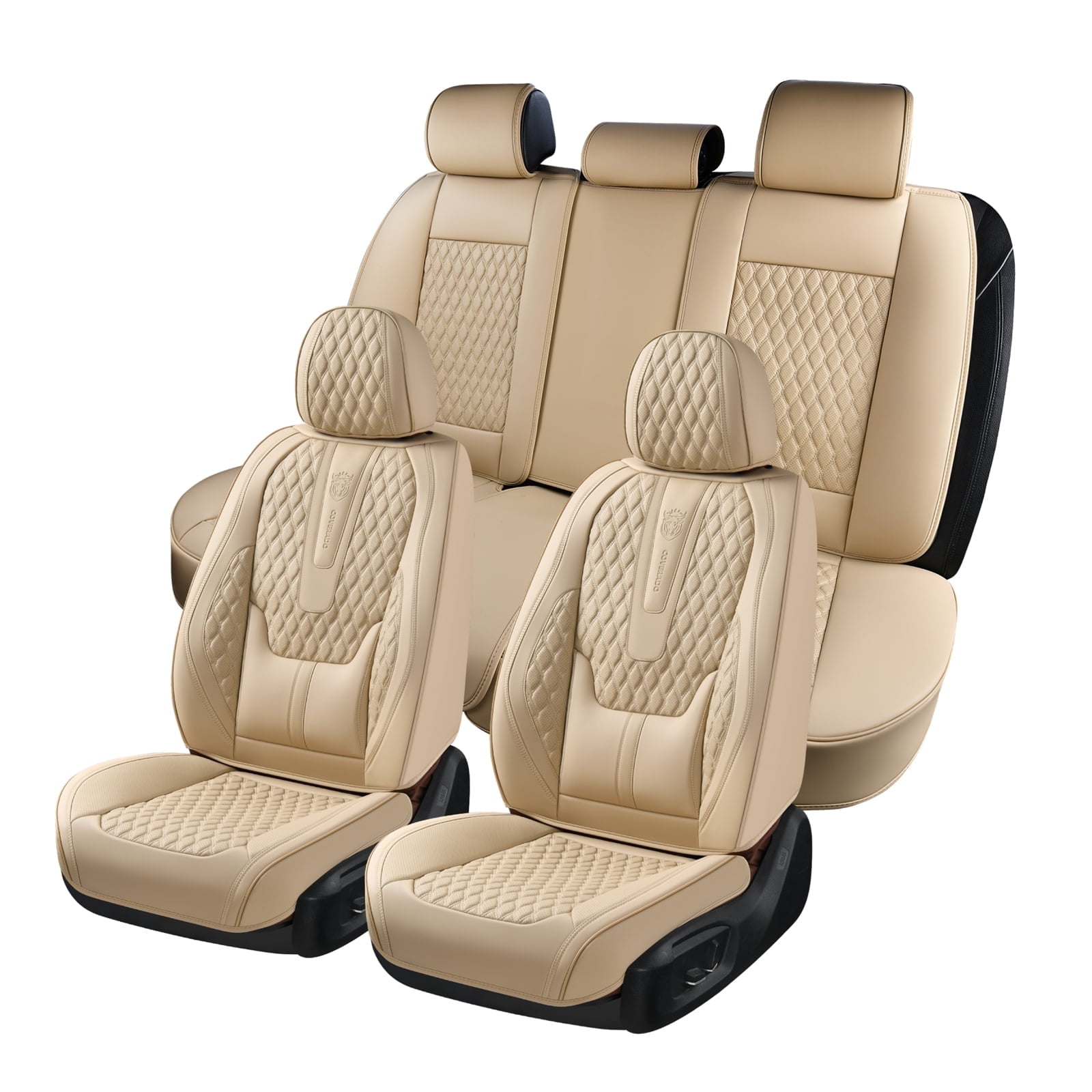 Coverado Premium Leather Car Seat Covers Set, Universal Fit, Beige Auto ...